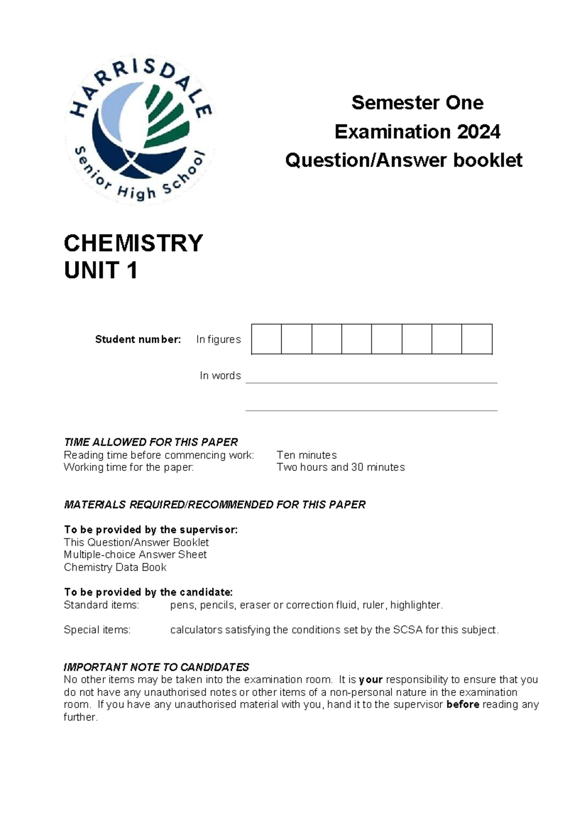 2024 Chemistry Unit 1 Final Exam - HSHS - Studocu