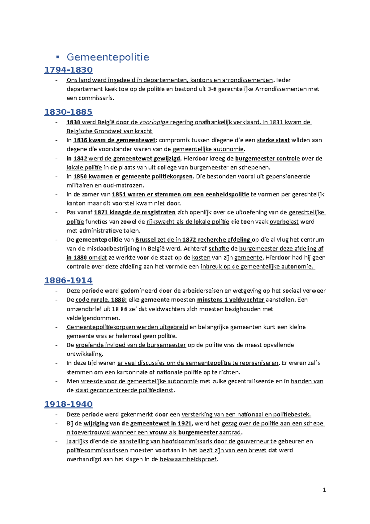 Geschiedenis van de Gemeentepolitie en Rijkswacht in België (GES 101 ...
