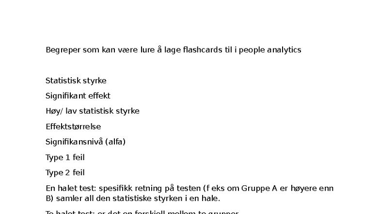 Begreper for Flashcards i People Analytics: Statistisk Styrke & Effekt ...