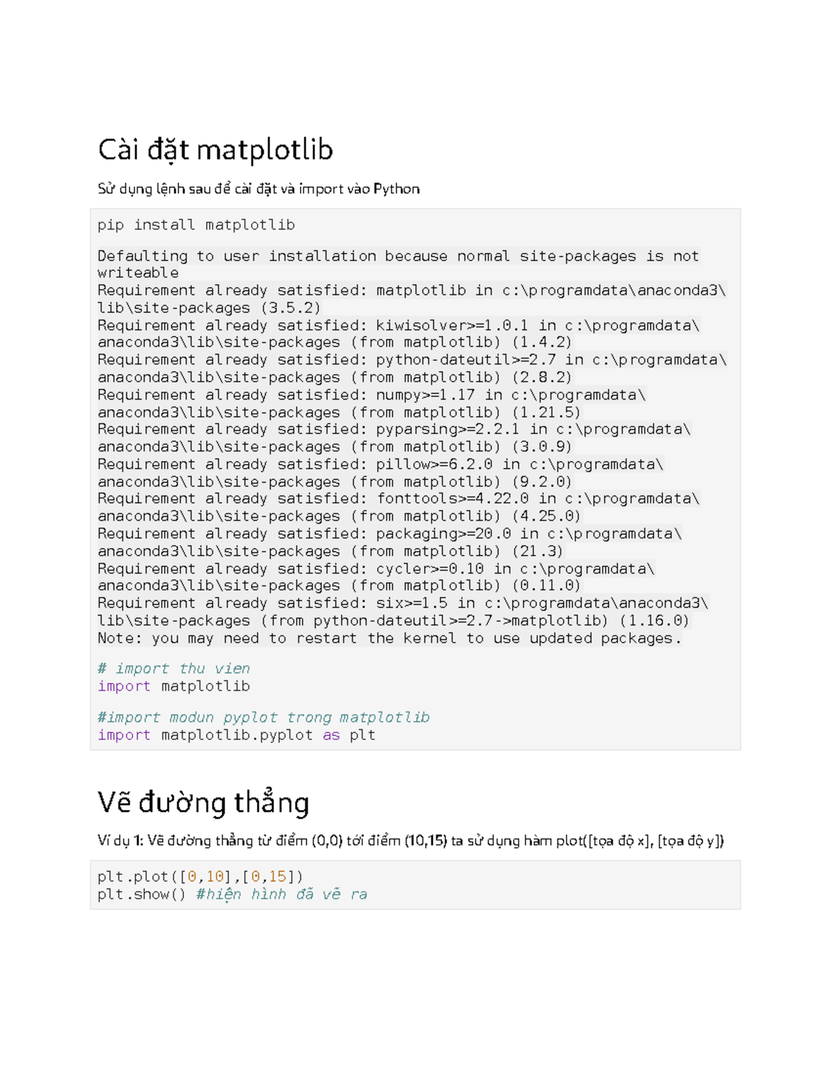 Chuong-4 2 - Cài đặt matplotlib Sử dụng lệnh sau để cài đặt và import ...