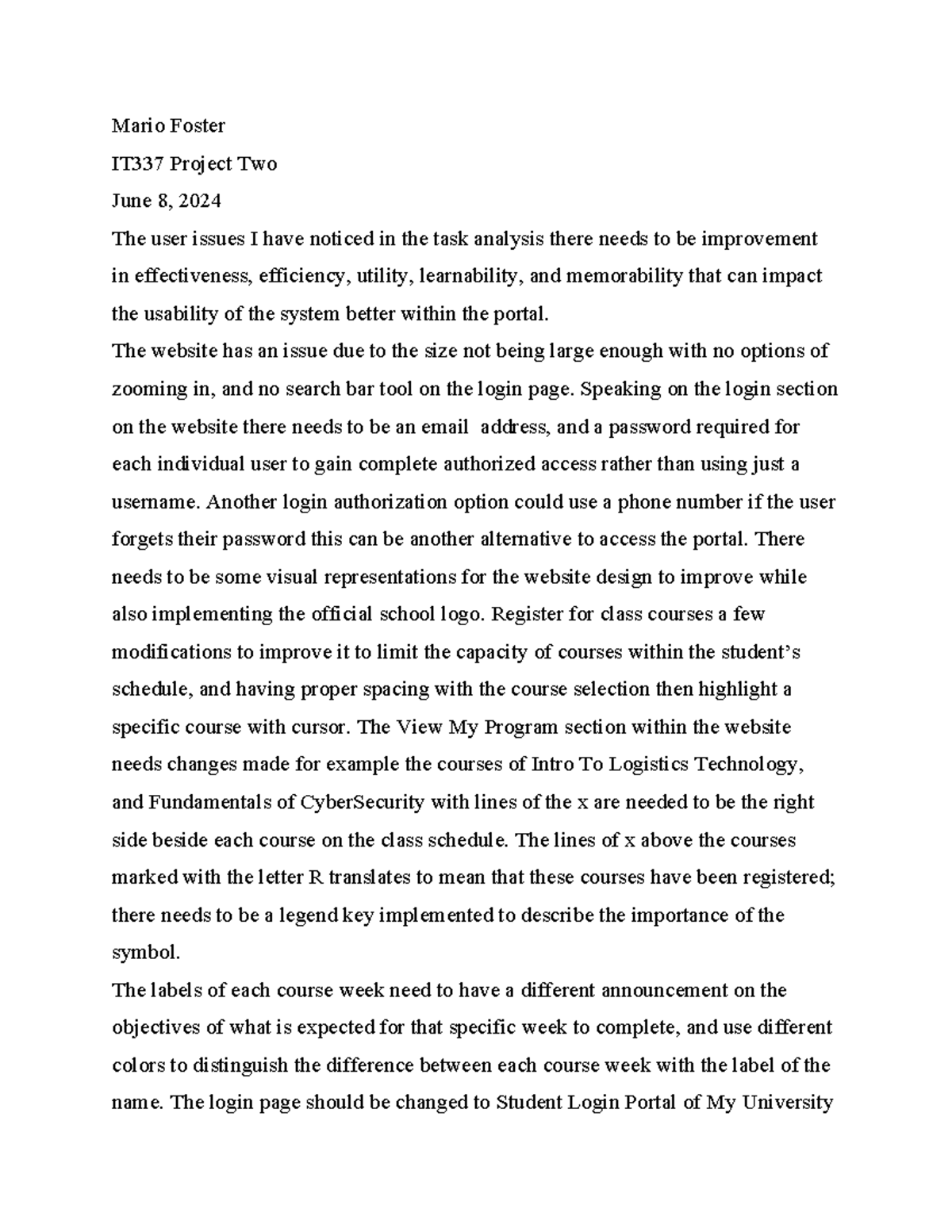 IT337 5-2 Project Two: Enhancing User Experience in Student Portal ...