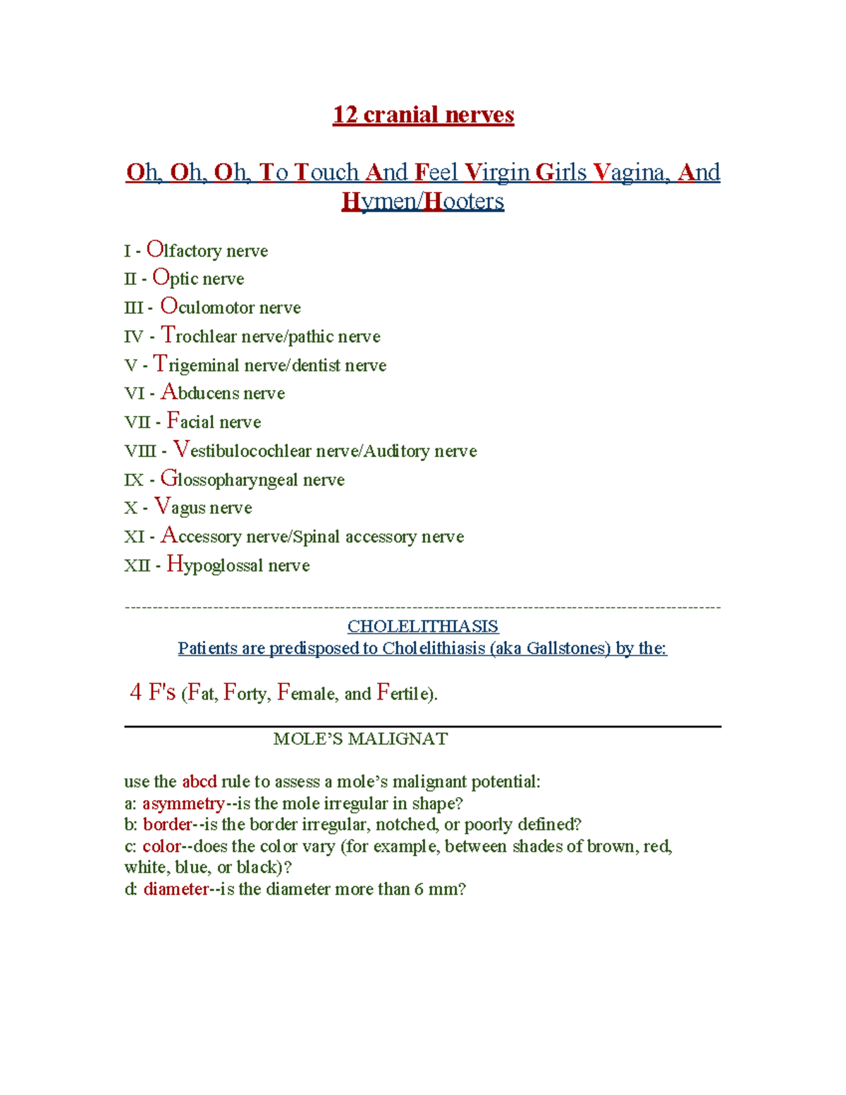 MED Mnemonics: Essential Study Guide for Medical Concepts - Studocu