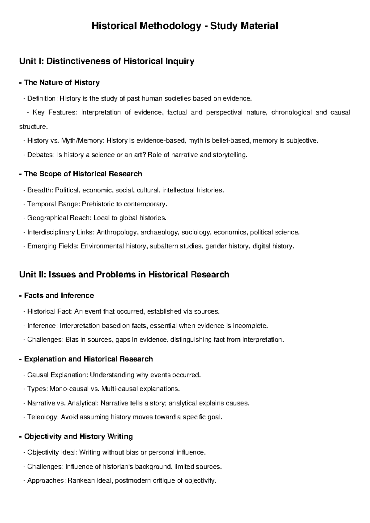 HIST 101: Historical Methodology Study Material - Unit I Overview - Studocu