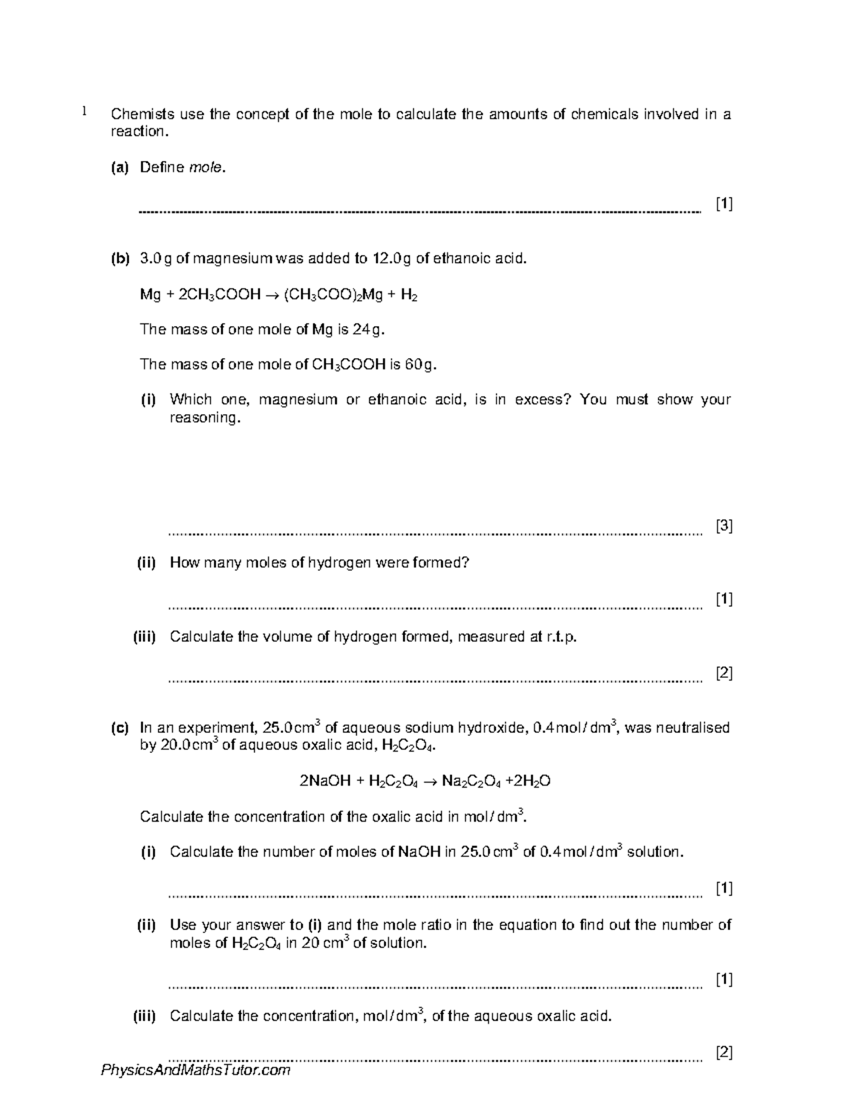 Stoichiometry 3 QP 260125: Mole Calculations and Chemical Reactions ...