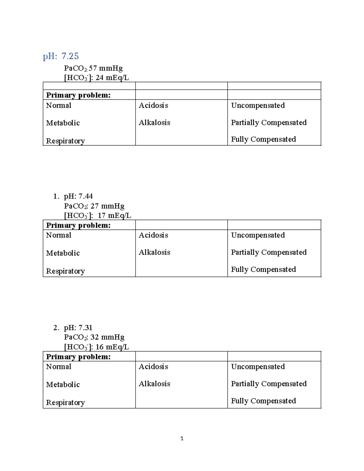 Acid-Base Practice Questions: pH and PaCO2 Analysis - Studocu
