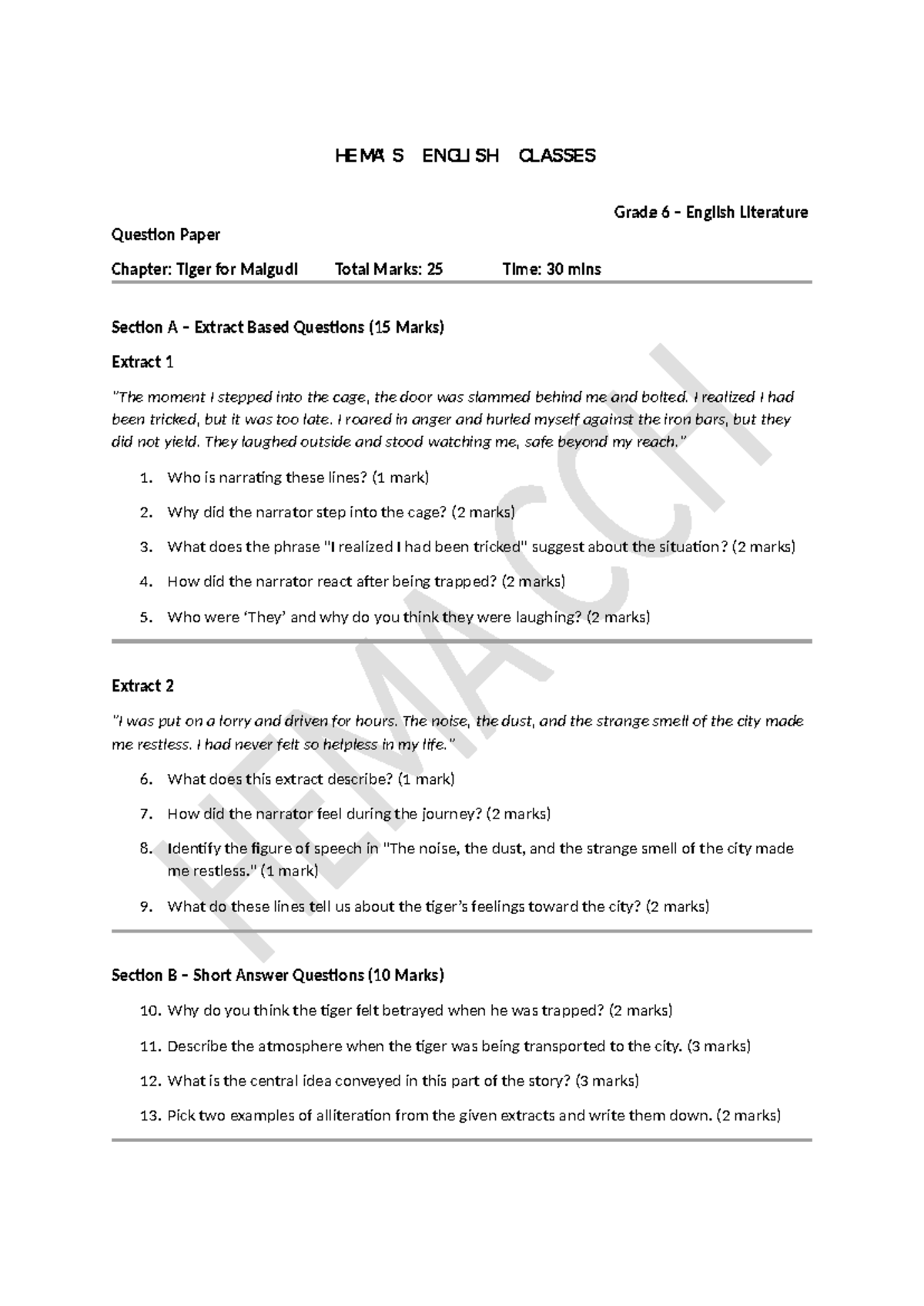ENG 6COM English Literature Q&A: Tiger for Malgudi Exam Prep - Studocu