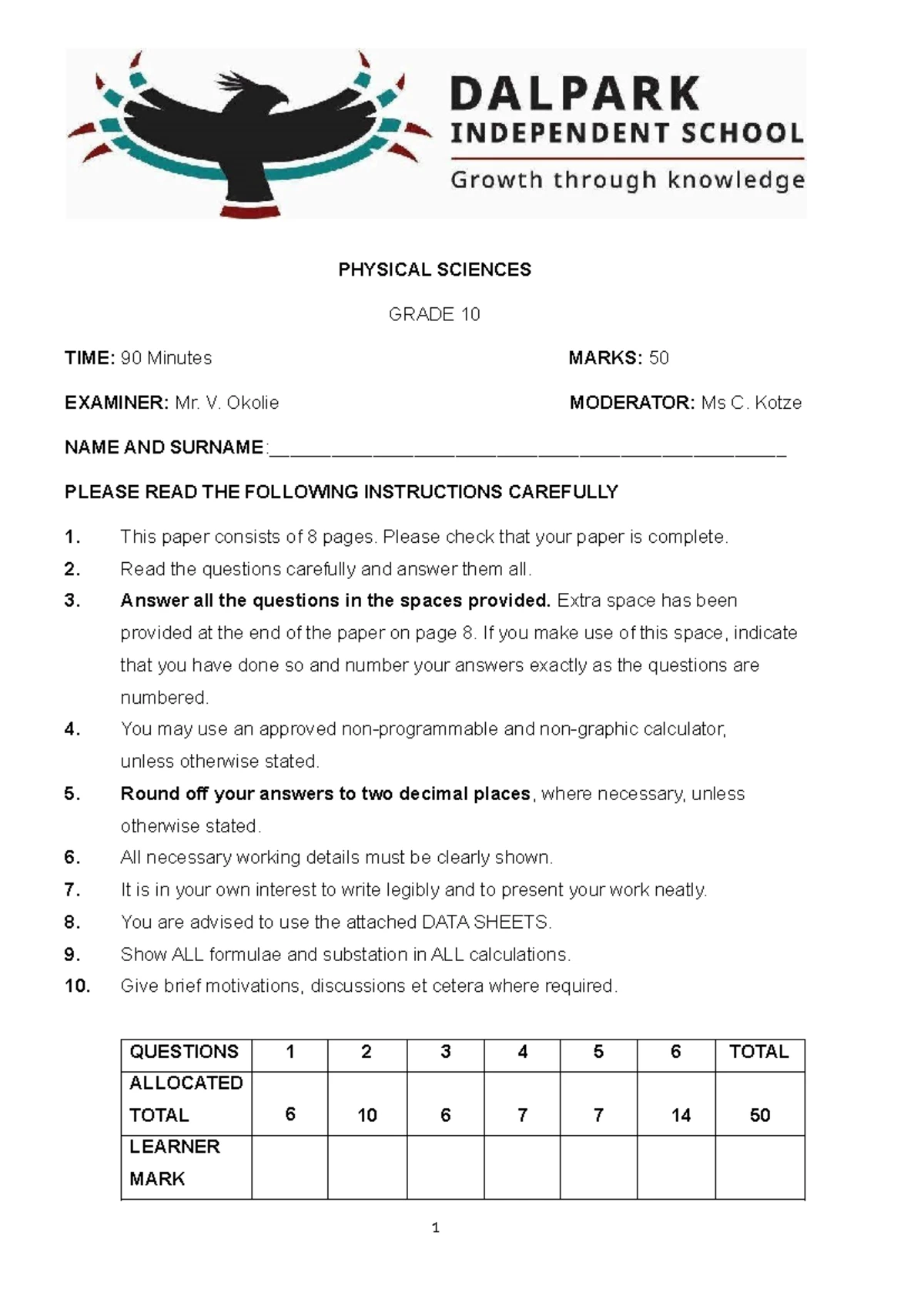 Grade 10 Physics Exam Paper & Memo (JOE GQABI) - Studocu