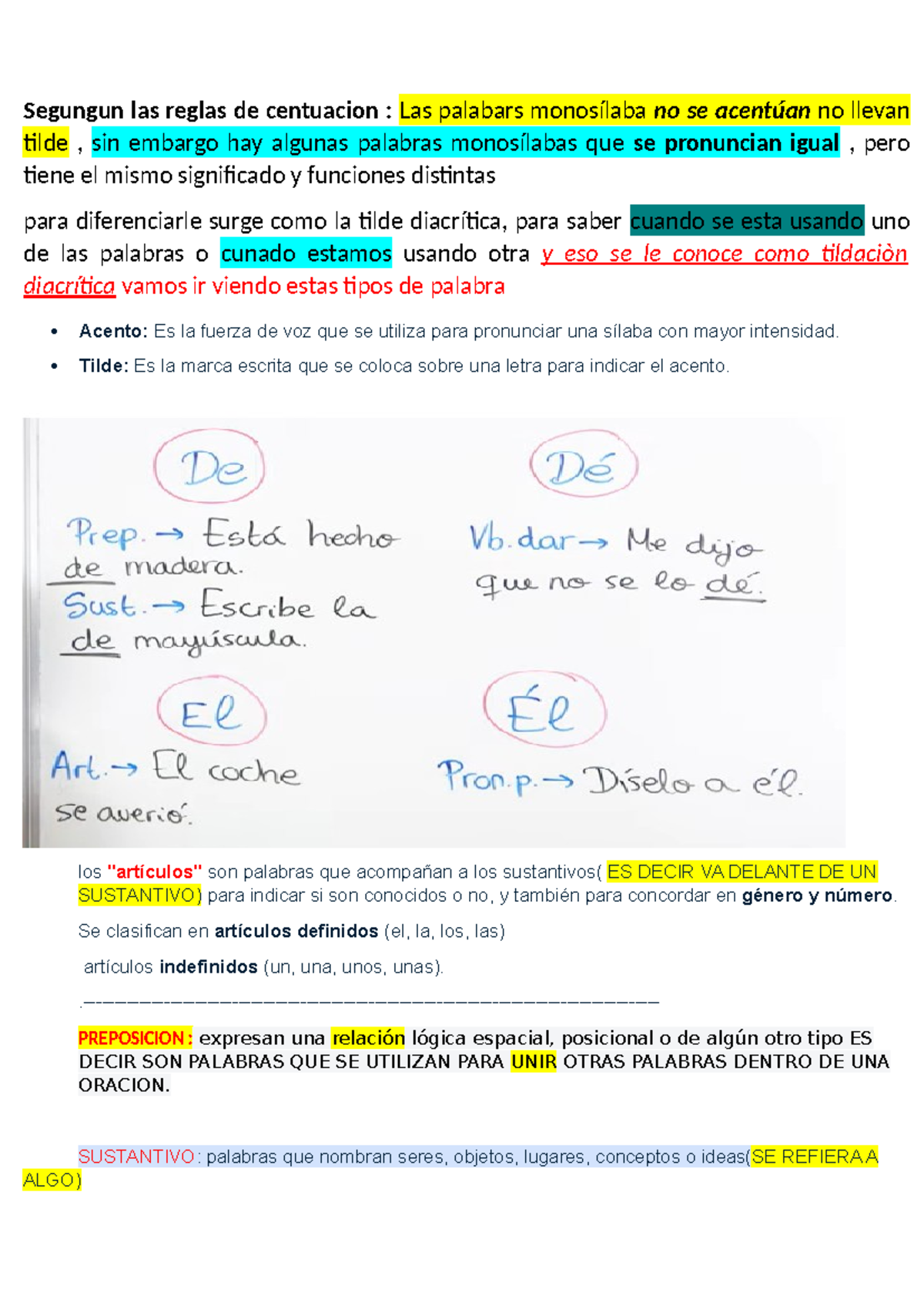 Tildación Diacrítica: Práctica de Acentuación en Español - Studocu