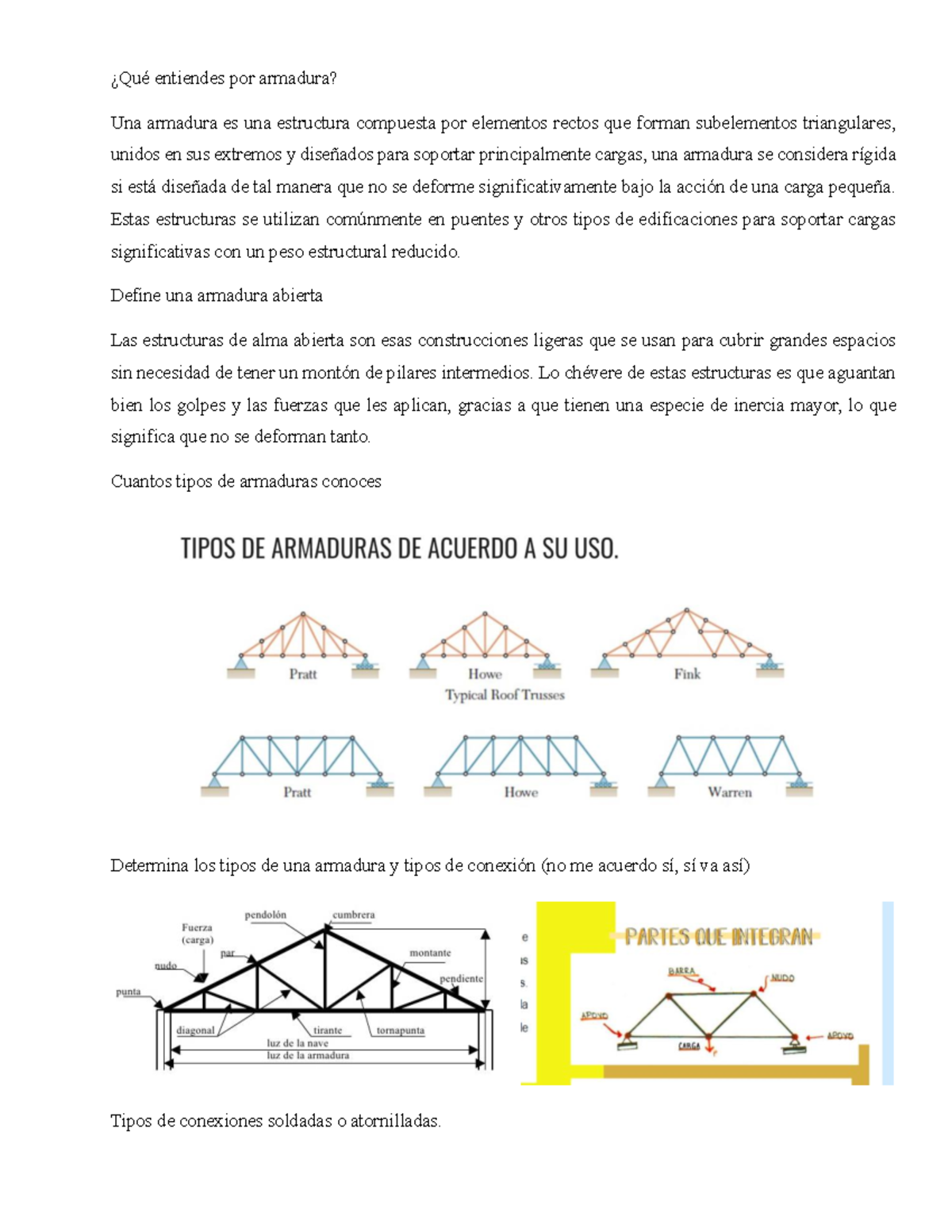 Conceptos Básicos de Armaduras: Estructuras y Tipos de Conexiones - Studocu