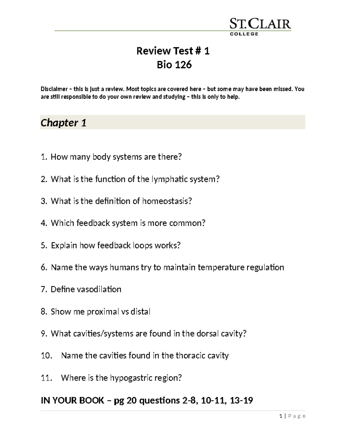 Test 1 Review Guide for Bio 126: Key Concepts and Questions - Studocu