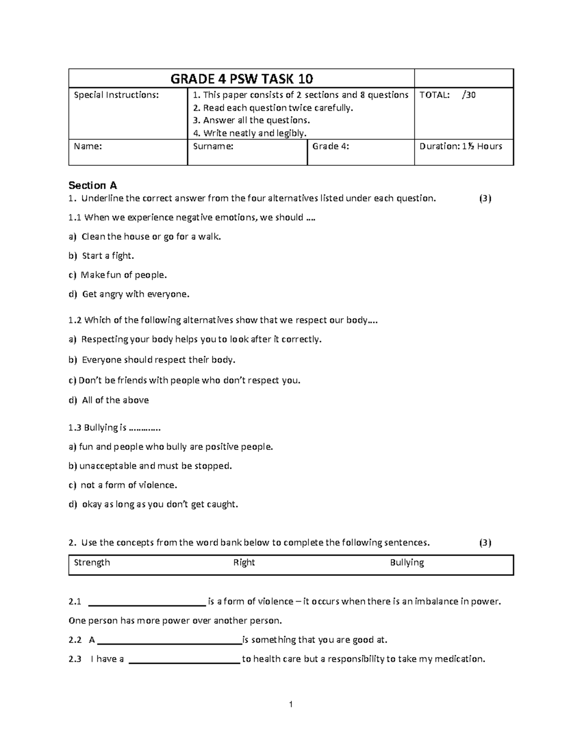 Grade-4-PSW-Task-10 - Psw test - GRADE 4 PSW TASK 10 Special ...