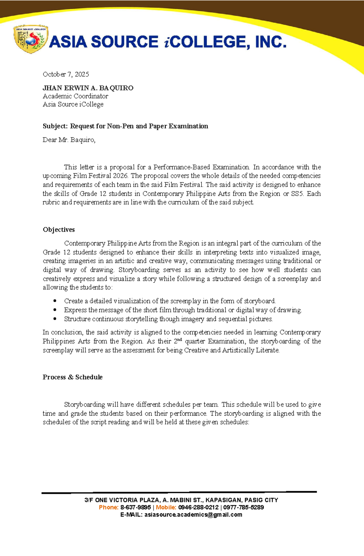 Request for Non-Pen and Paper Exam in Contemporary Arts (SS5) - Studocu