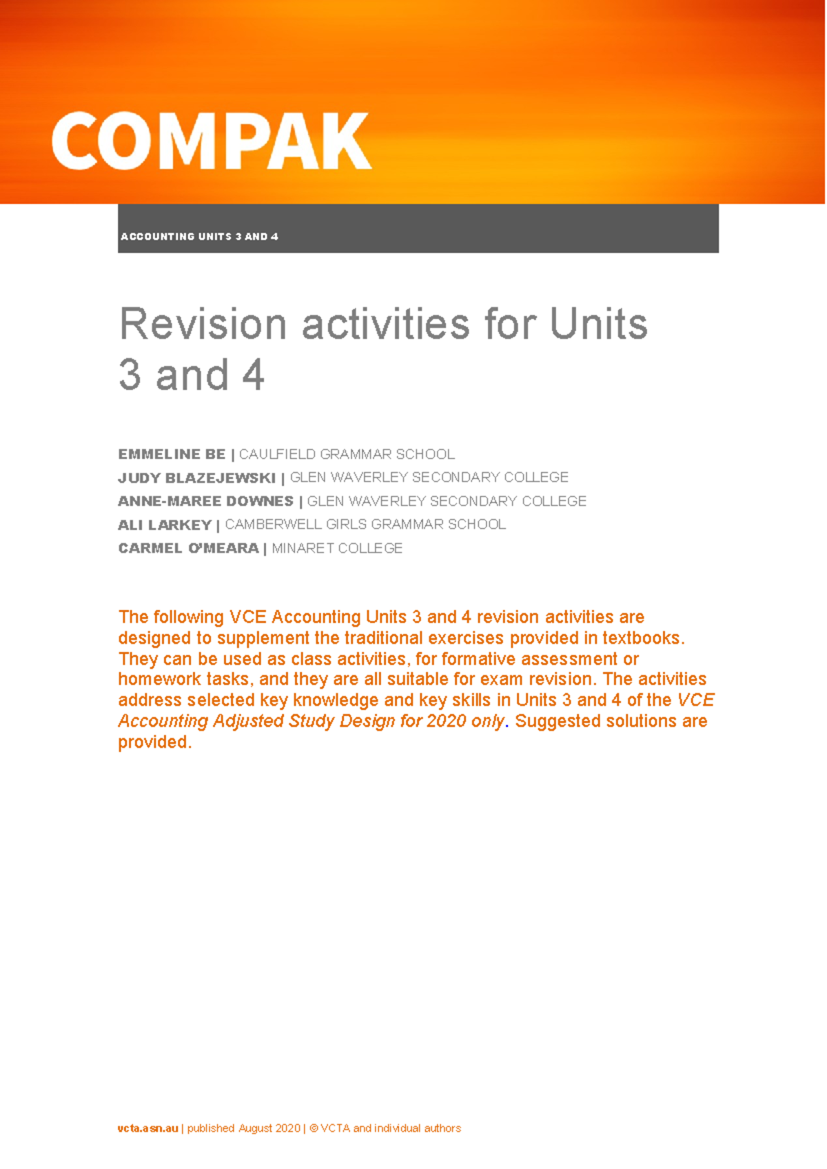 VCTA ACC 2020 - Revision Activities for Accounting Units 3 & 4 - Studocu