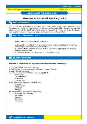 Lecture Notes Structure OF English - Introduction to Linguistics ...