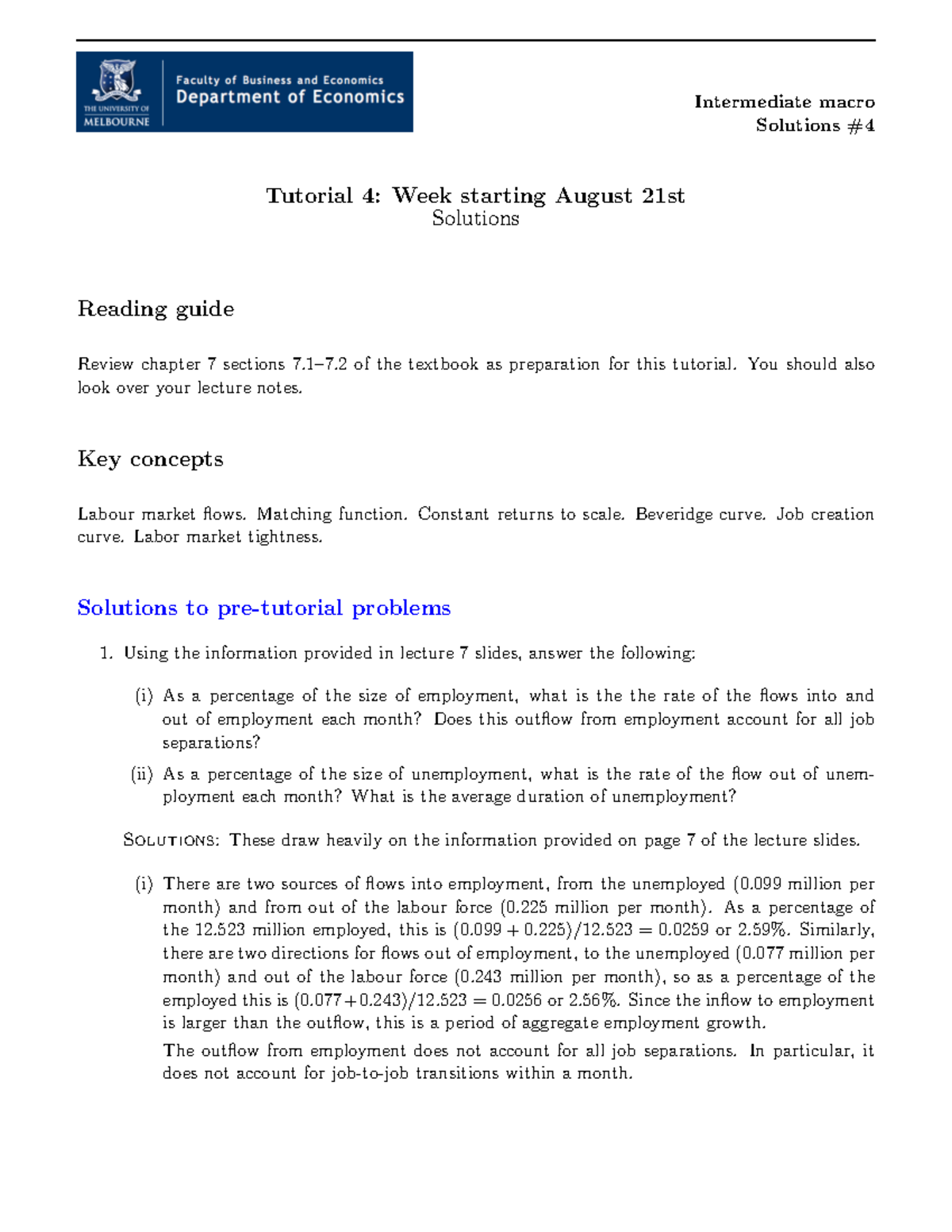 Intermediate Macroeconomics Solutions: Tutorial 4 Insights and Analysis ...