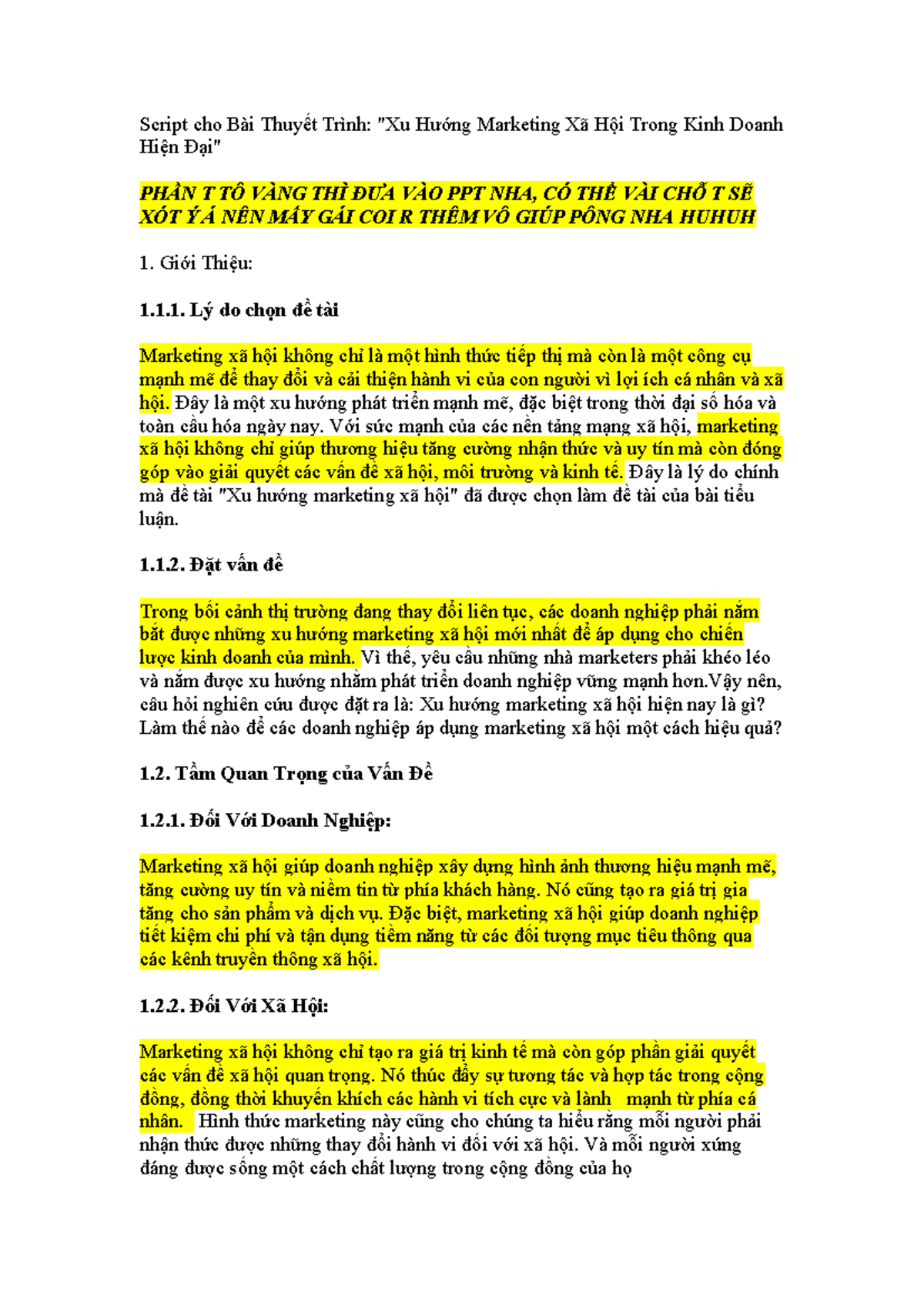 Script cho Bài Thuyết Trình - Script cho Bài Thuyết Trình: "Xu Hướng ...