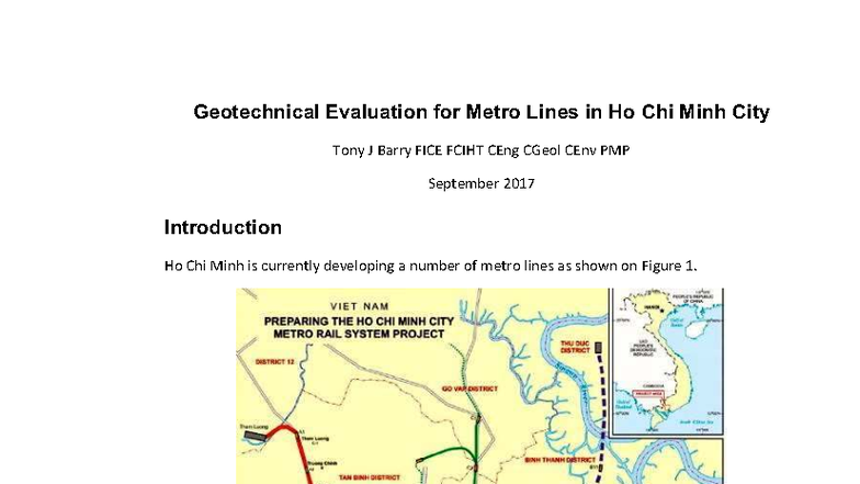 Geotechnical Evaluation for Metro Lines in Ho Chi Minh City (HCMC ...