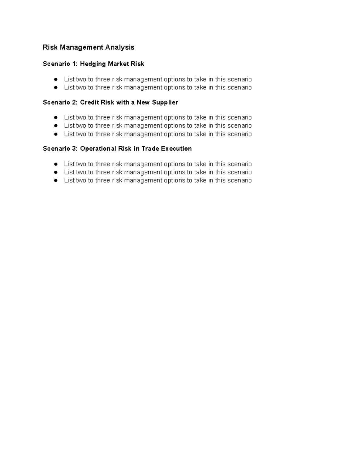 Risk Management Analysis - Scenarios & Options Template - Studocu