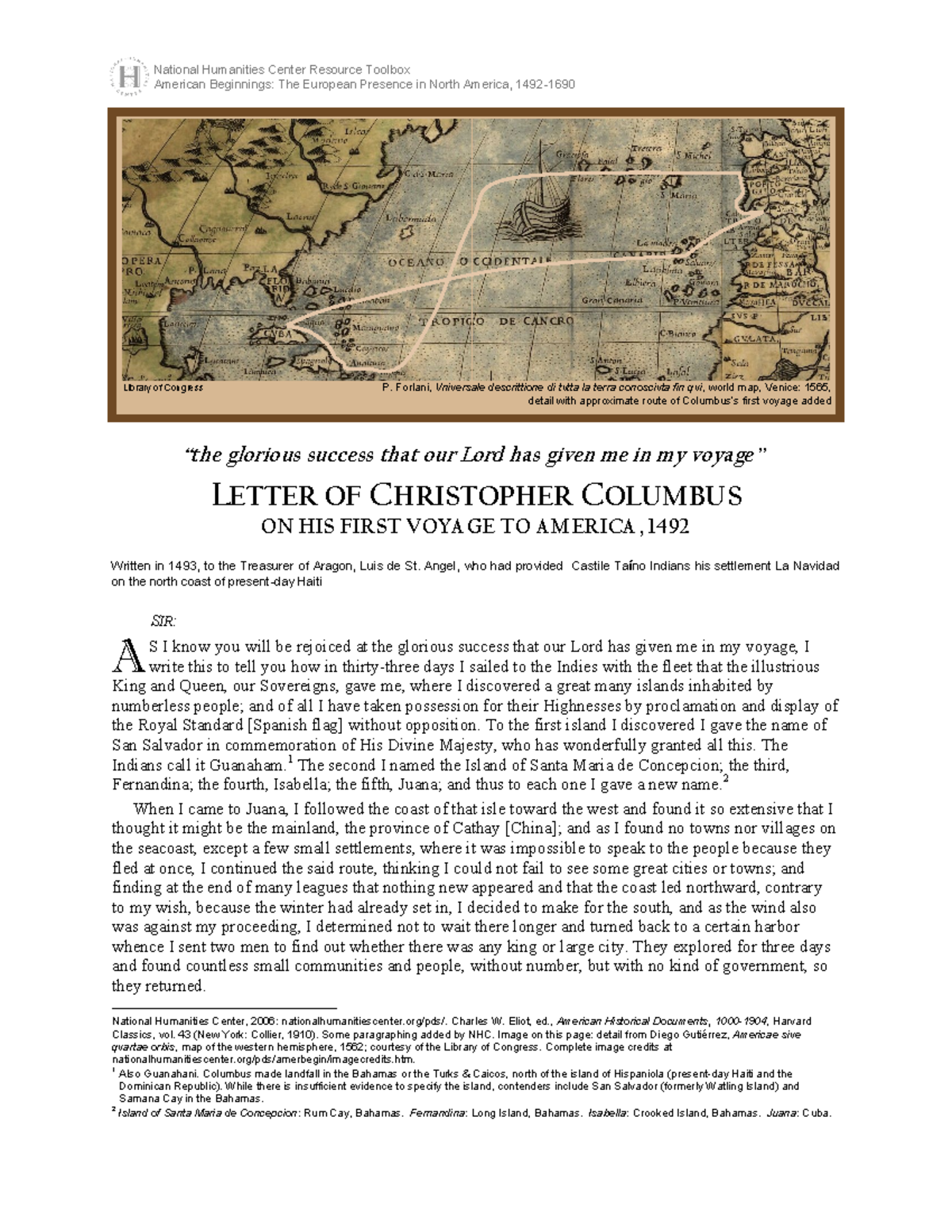 Columbus’ 1492 Voyage Letter: Discovery of the New World - Studocu