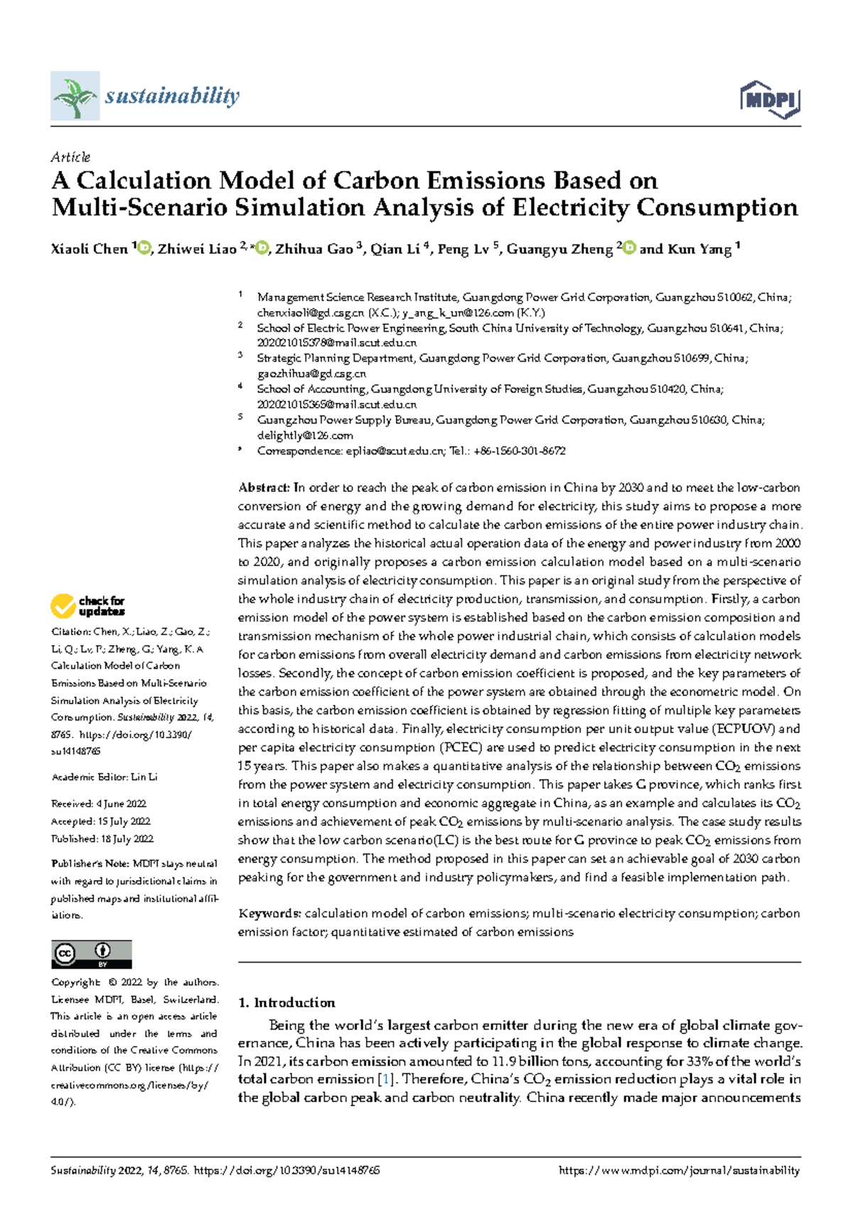 A Calculation Model of Carbon Emissions for Electricity Consumption ...