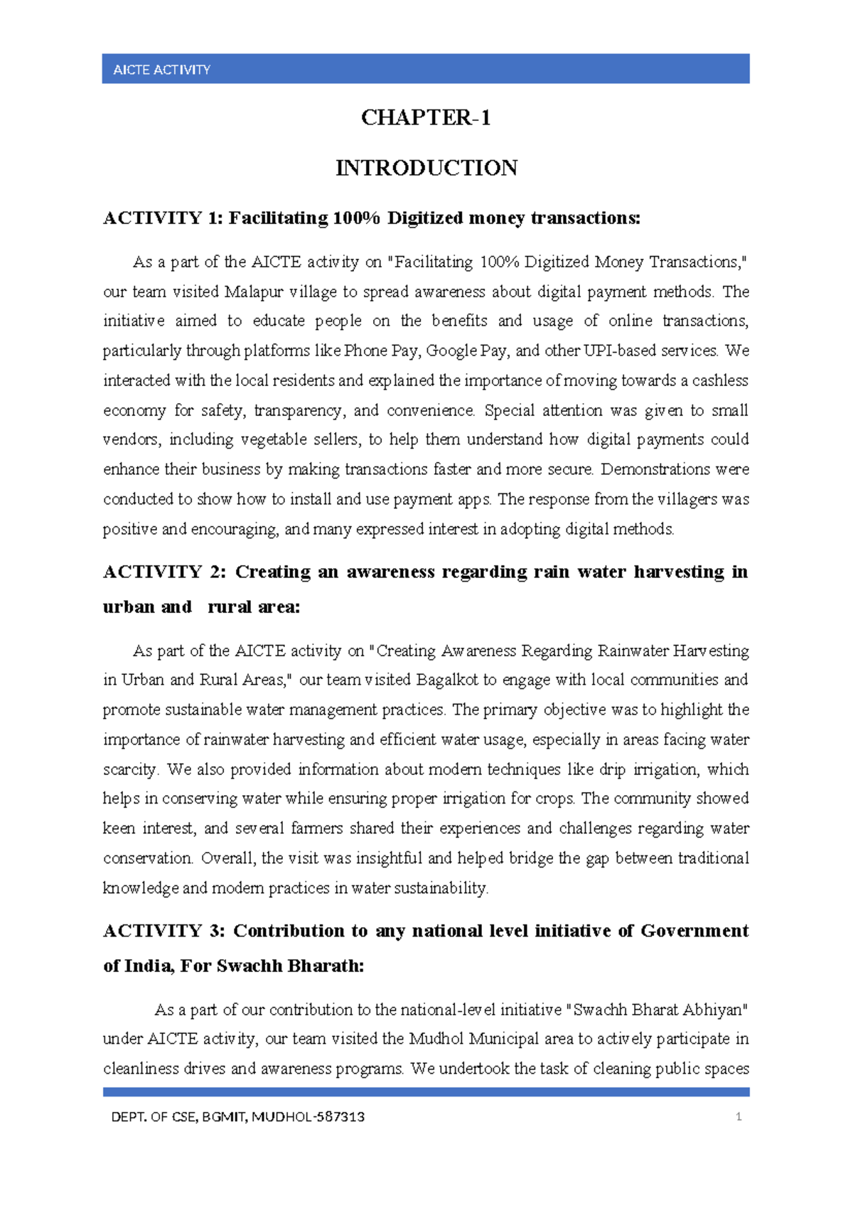 AICTE Activity Report: Promoting Digital Transactions & Sustainability ...