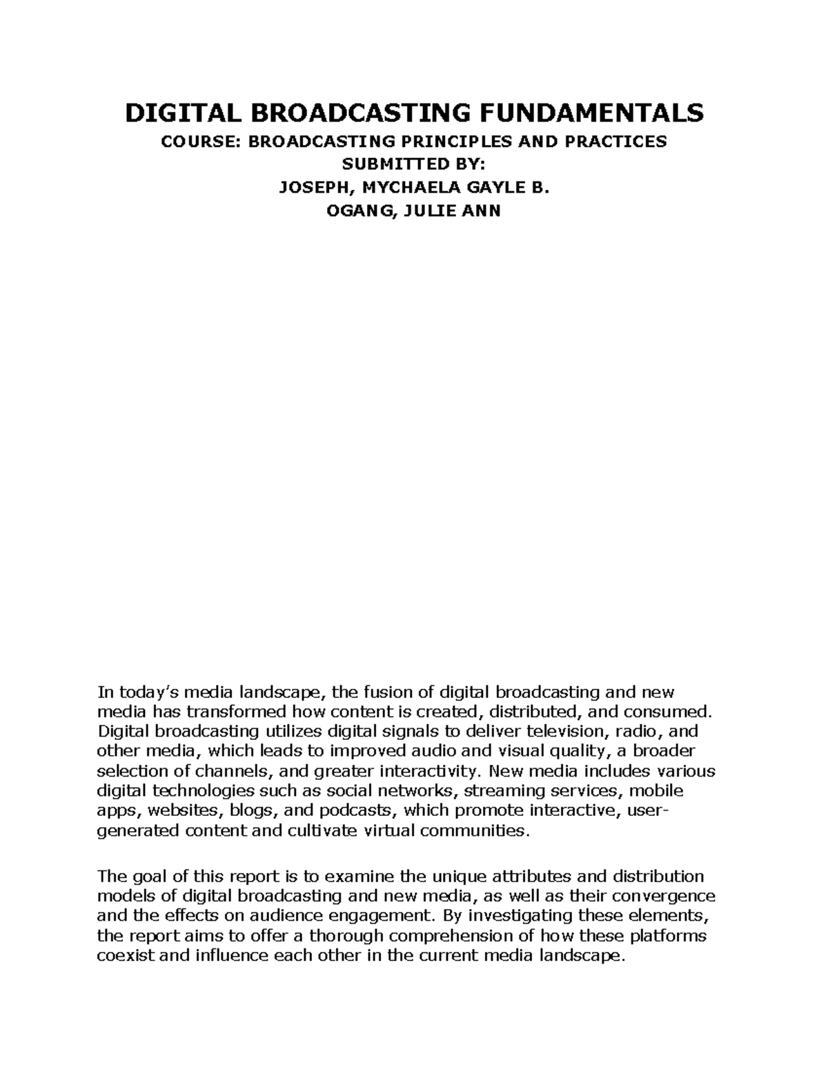 Broadcasting Paper - summarize notes and questionnaire - DIGITAL ...