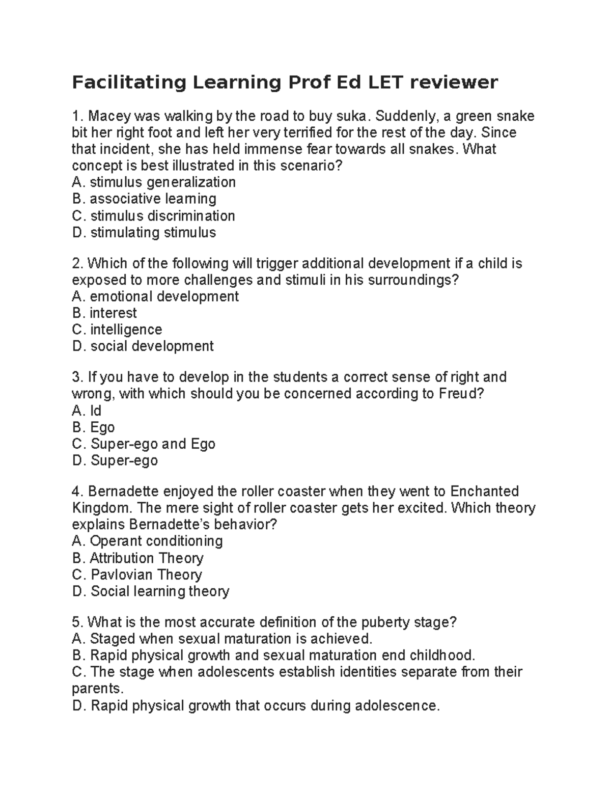 Facilitating Learning Prof Ed LET Reviewer with Answers - Studocu
