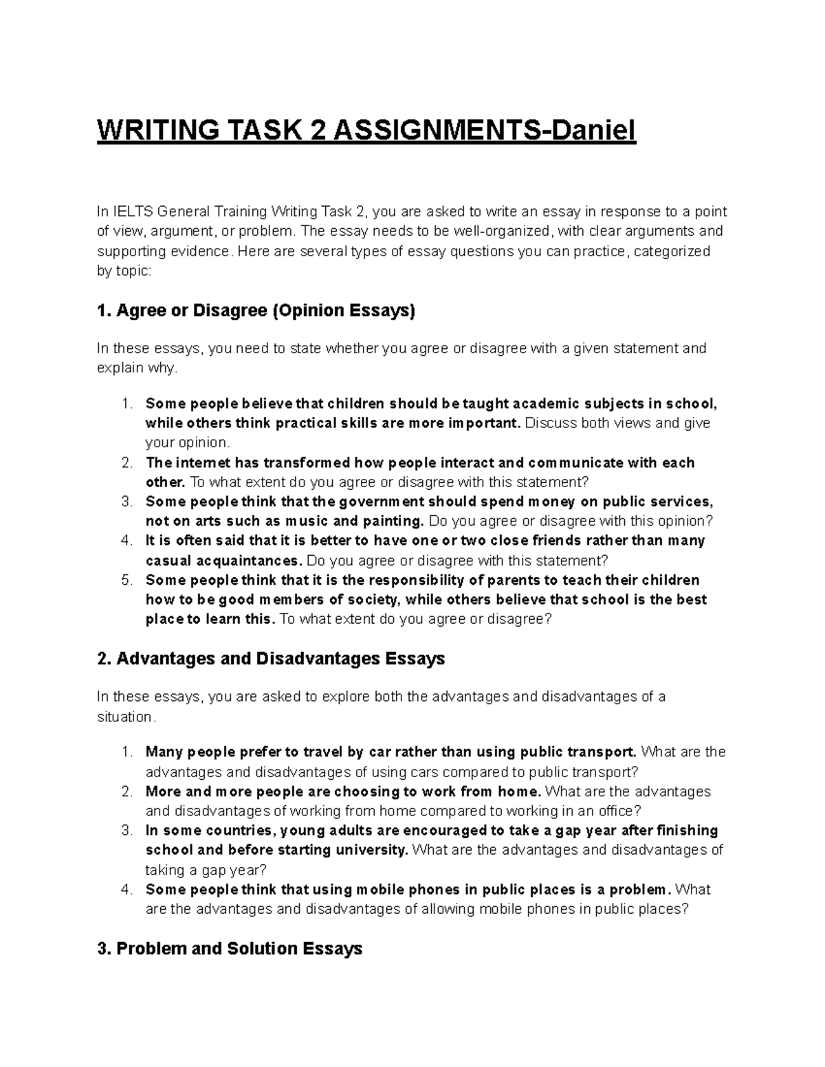 IELTS General Training Writing Task 2 Essay Topics & Tips - Studocu