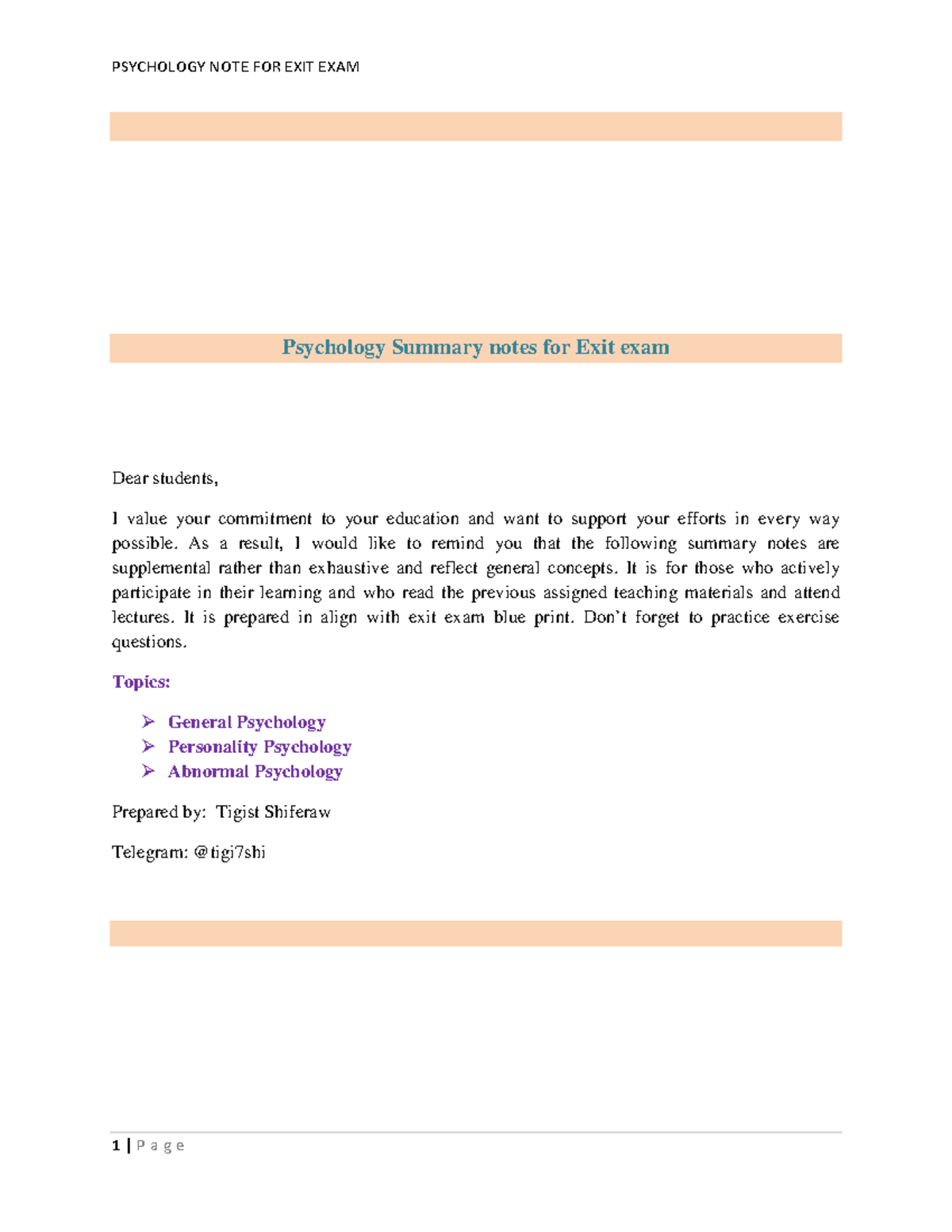 Exit Exam Psychology Summary Notes - Concepts & Key Topics - Studocu