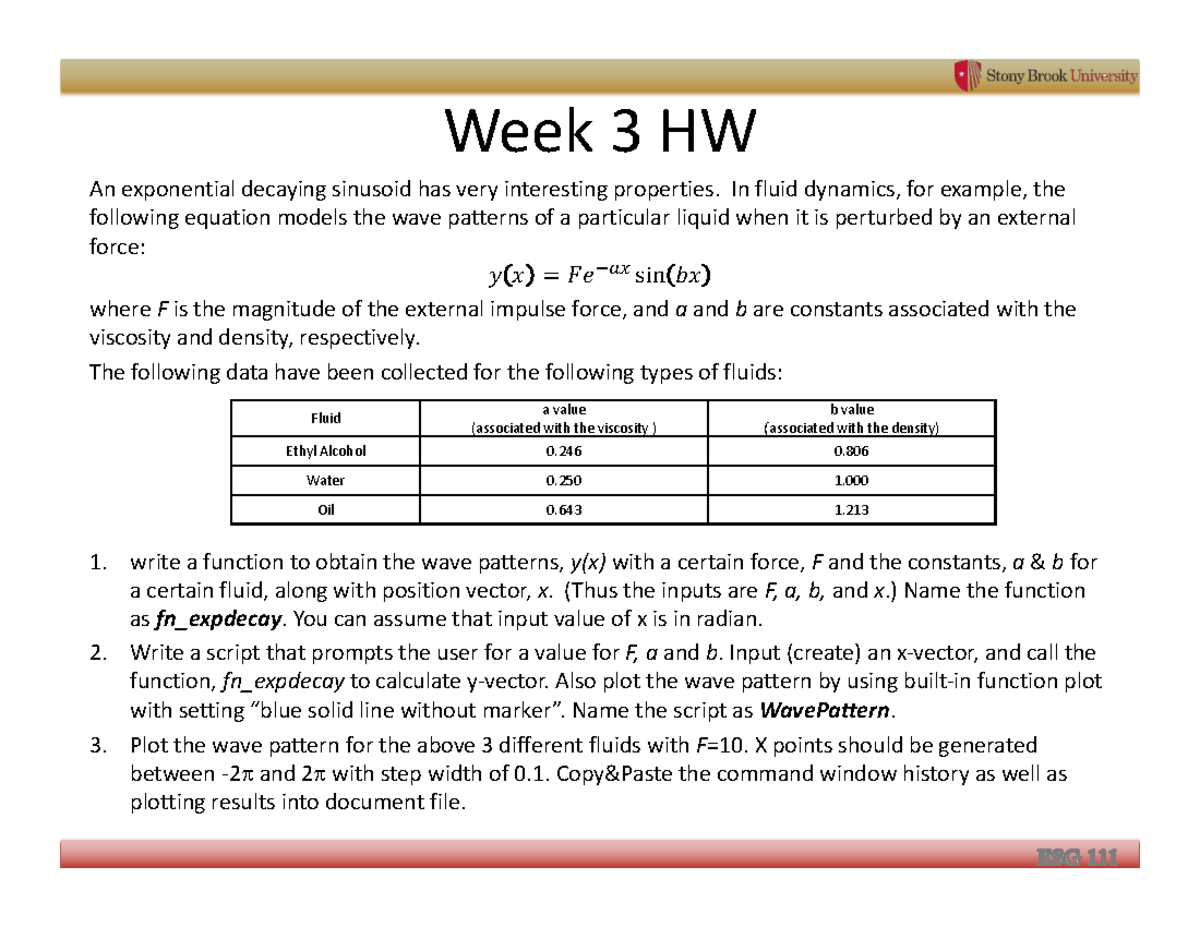 HW3 - Week 3 Homework on Exponential Decaying Sinusoids - Studocu