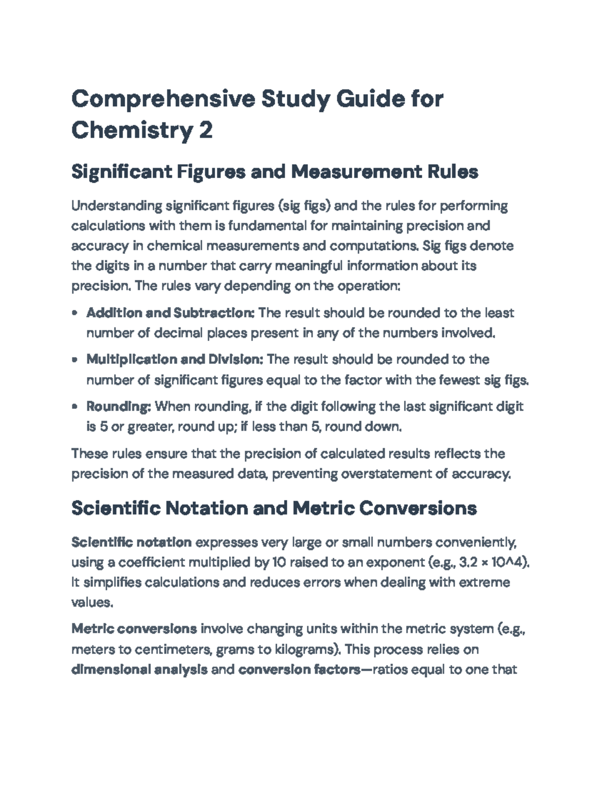 Comprehensive Study Guide for Chemistry 2: Significant Figures & Key ...