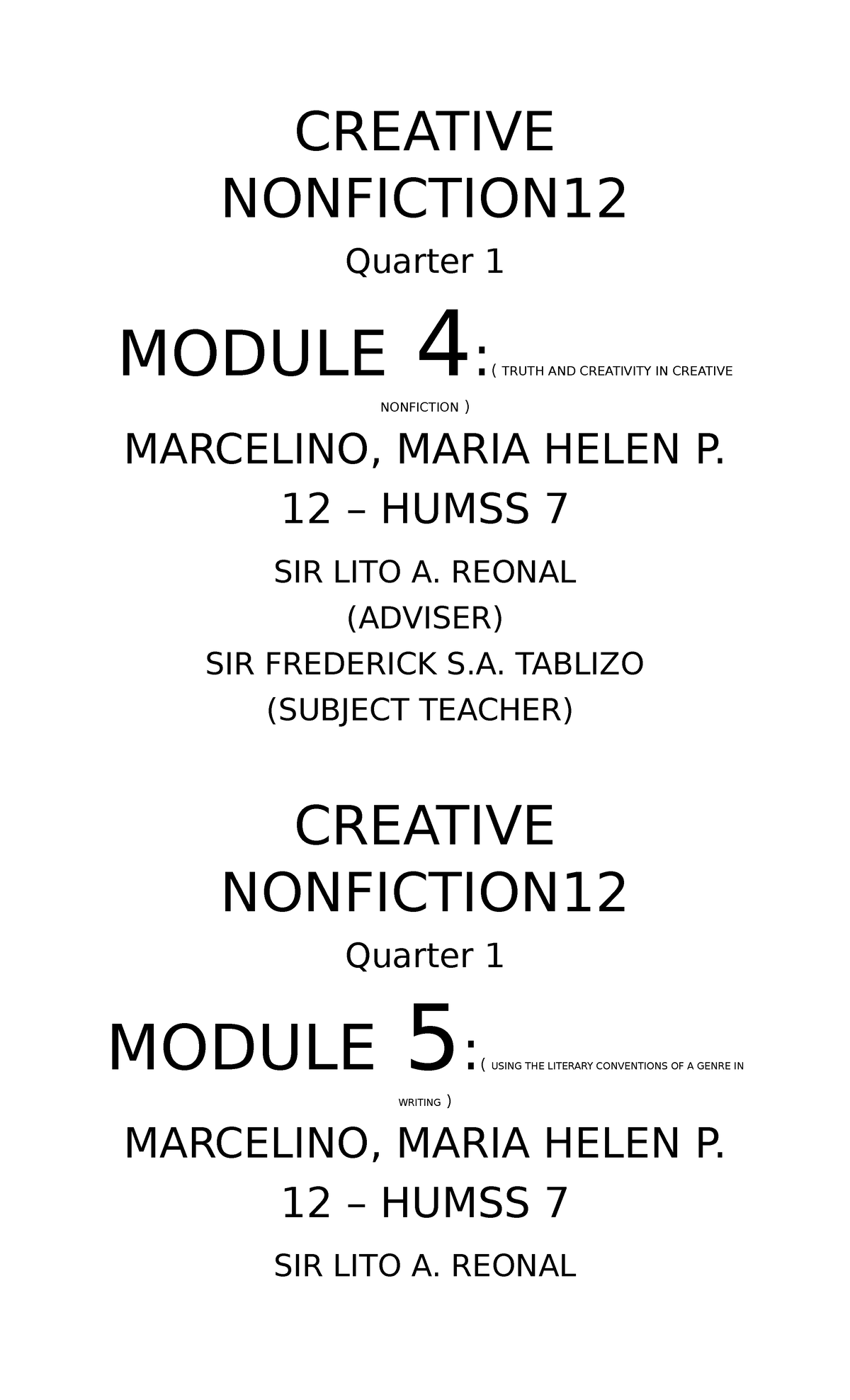 Creative Nonfiction 12 - Personal Development - Studocu