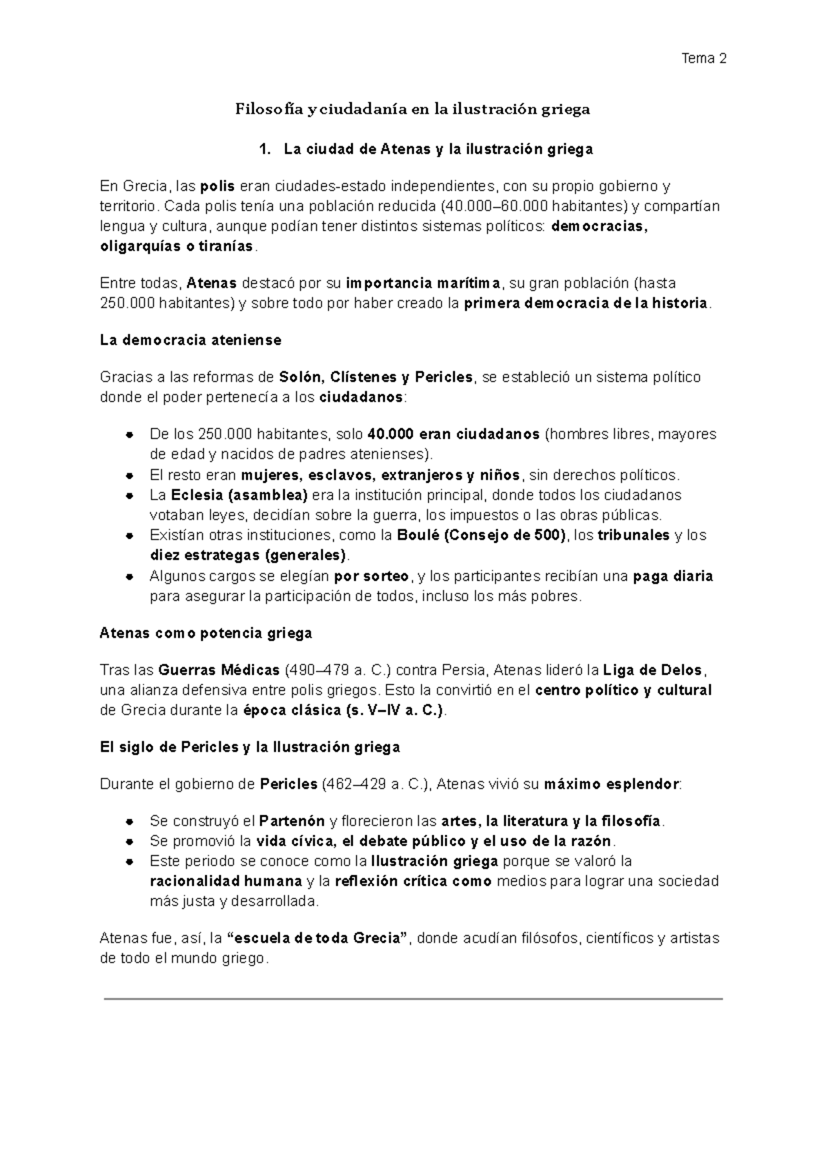 Tema 2: Filosofía y Ciudadanía en la Ilustración Griega (Atenas) - Studocu