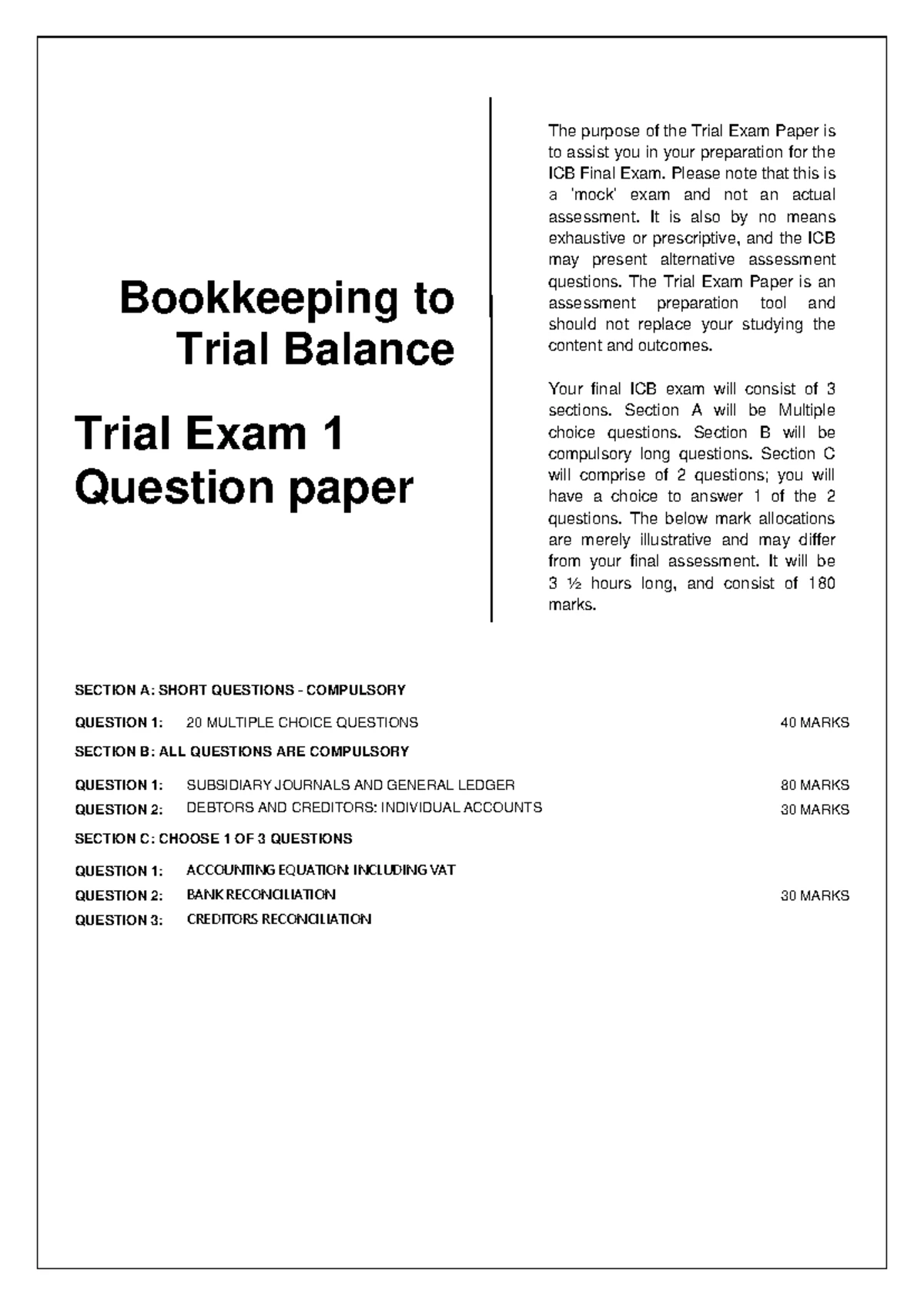 Bookkeeping to Trial Balance - Study Notes - Bookkeeping to Trial ...