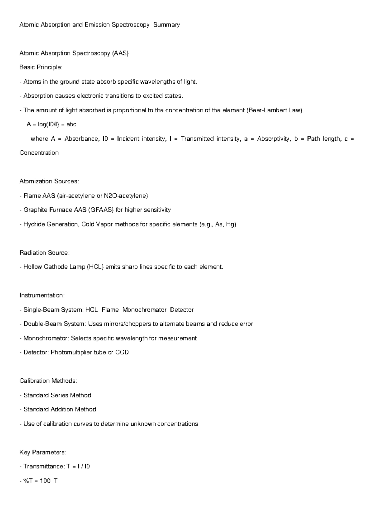 AAS & AES Summary: Principles, Methods, and Key Comparisons - Studocu