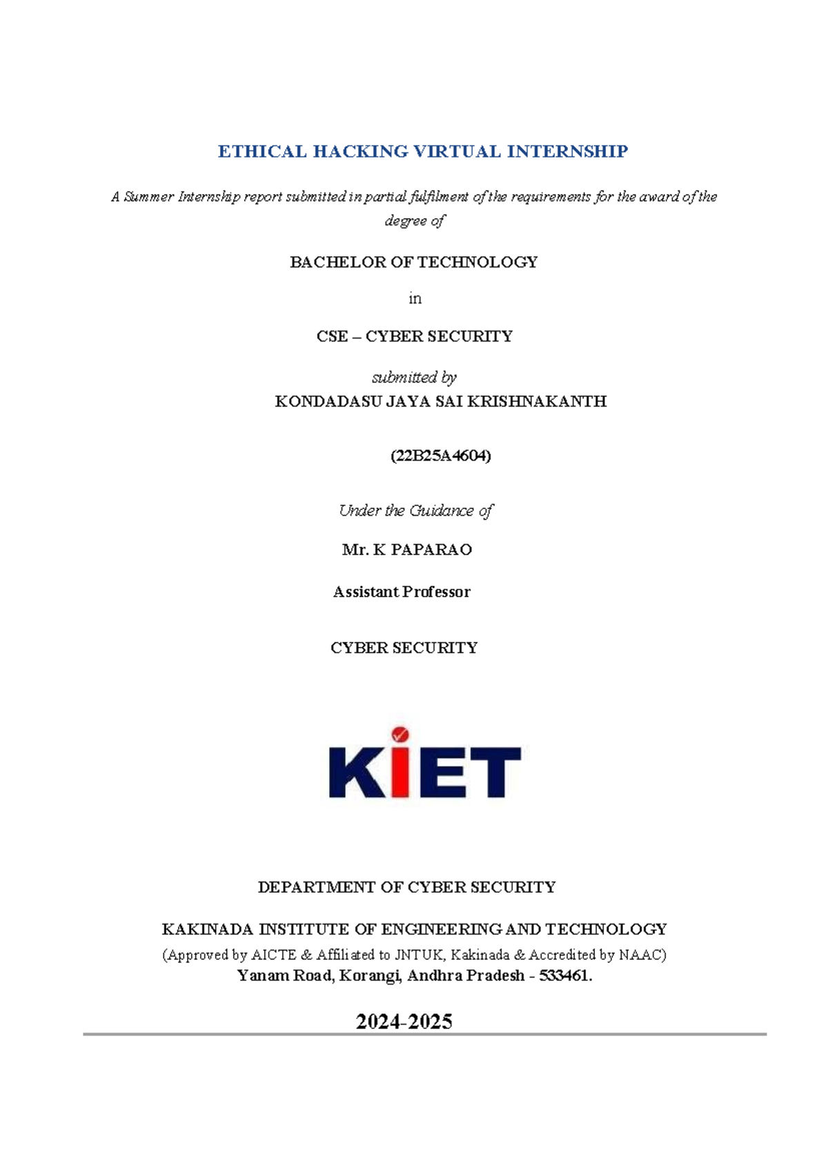 Final Internship Report on Ethical Hacking - CSE 22B25A4604 - Studocu