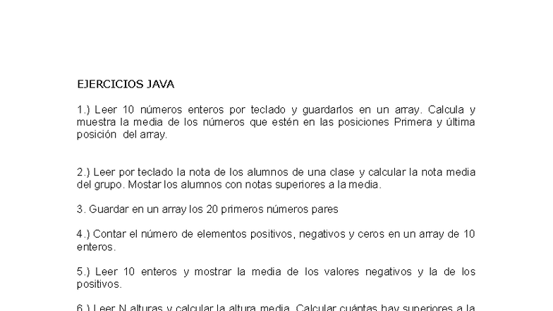 Ejercicios Programas Java - EJERCICIOS JAVA 1.) Leer 10 números enteros por teclado y guardarlos ...