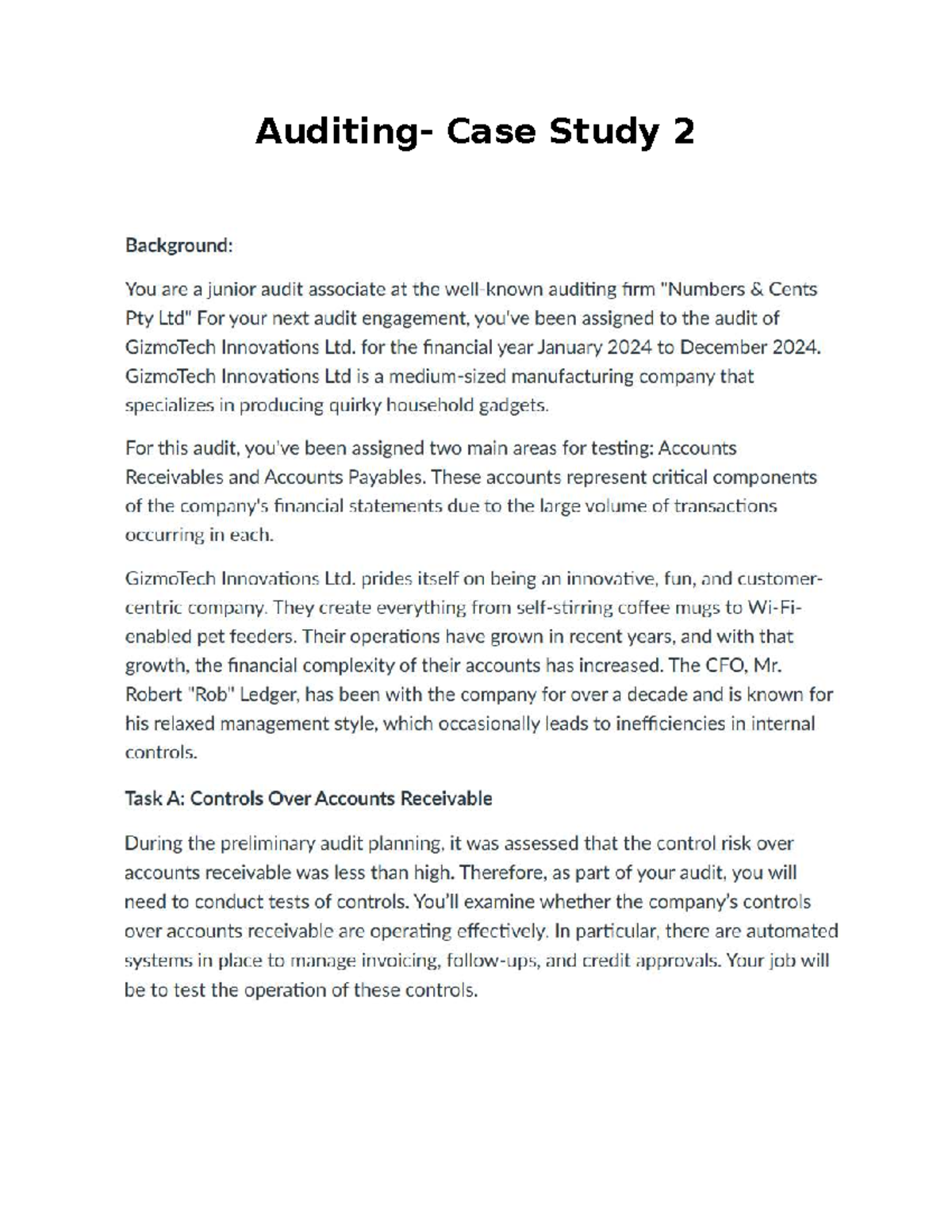 Auditing Case Study 2: GizmoTech Innovations Ltd. Analysis and Findings - Studocu