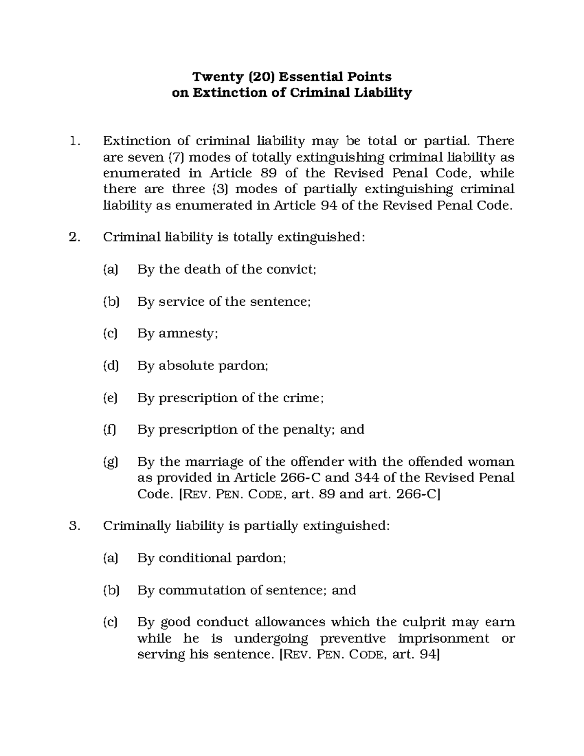 20 Key Points on Extinction of Criminal Liability [REVISED PENAL CODE ...