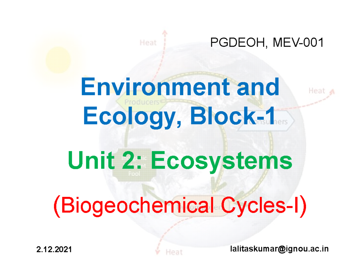 PGDEOH, Environment and Ecology, Unit 2: Ecosystems Overview - Studocu