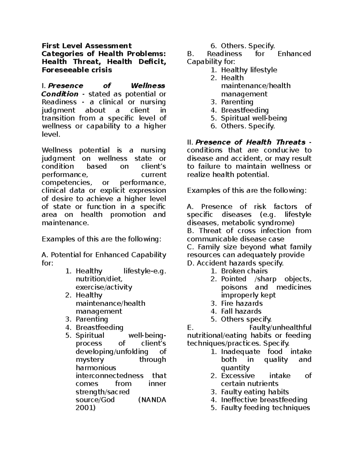 CHN 101 - First Level Assessment in Community Health Nursing - Studocu