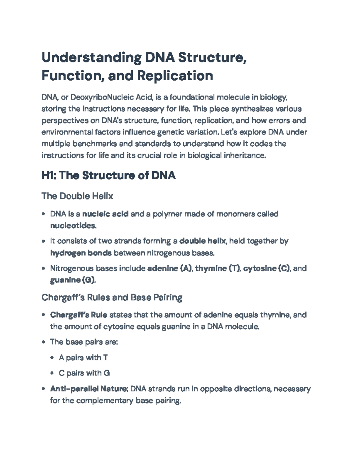 Understanding DNA: Structure, Function, Replication, and Variations ...