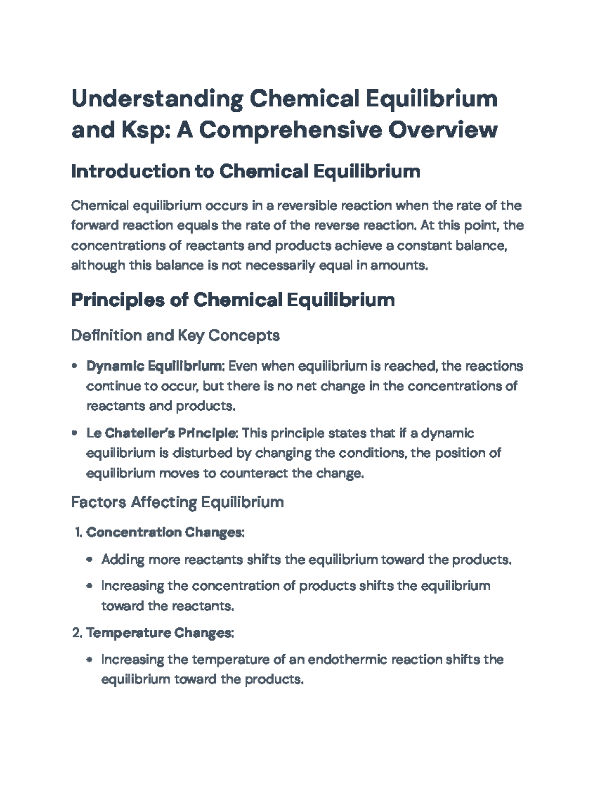 Understanding Chemical Equilibrium and Ksp: Comprehensive Overview ...