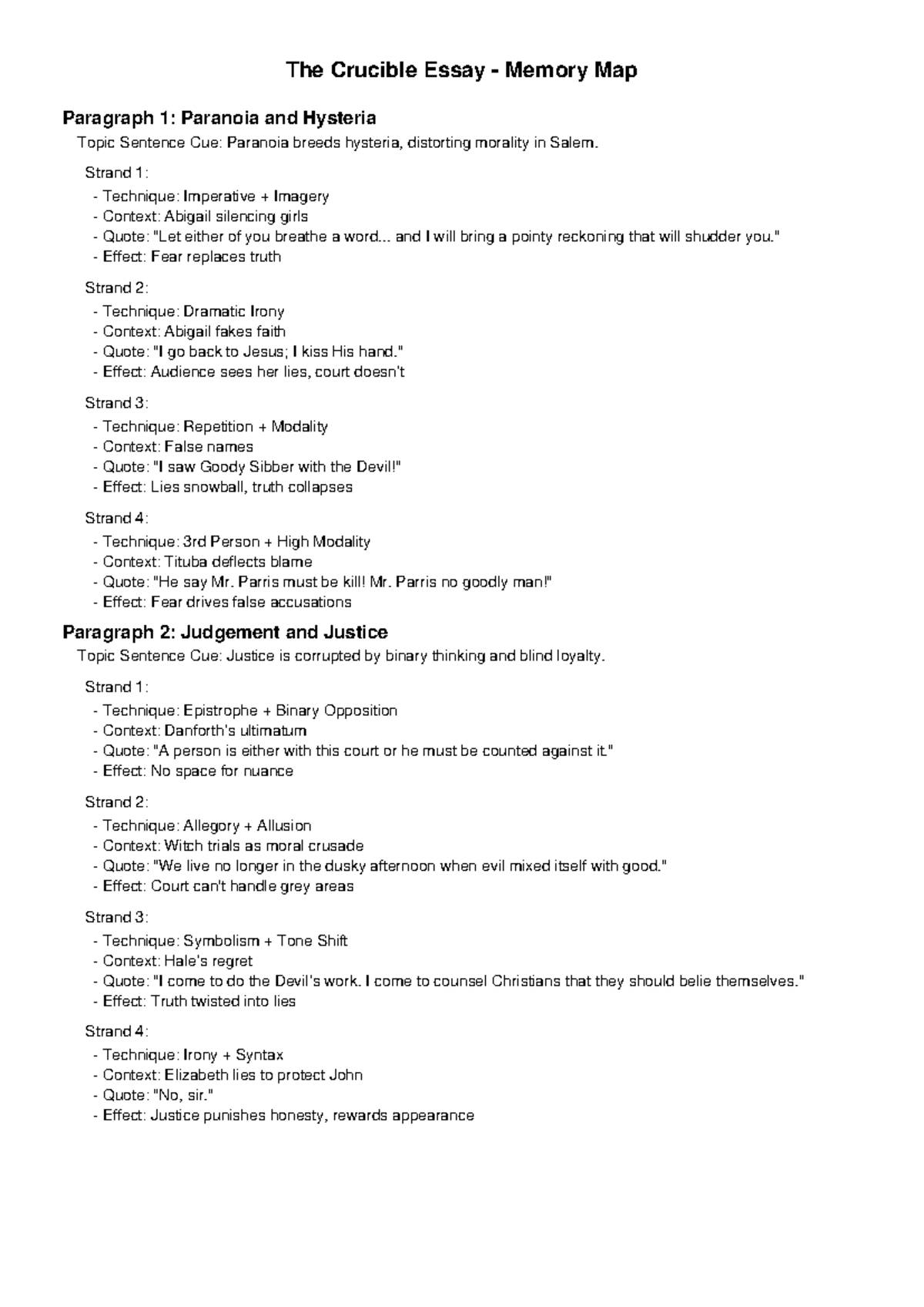 The Crucible Essay Notes: Paranoia, Hysteria & Justice Analysis - Studocu