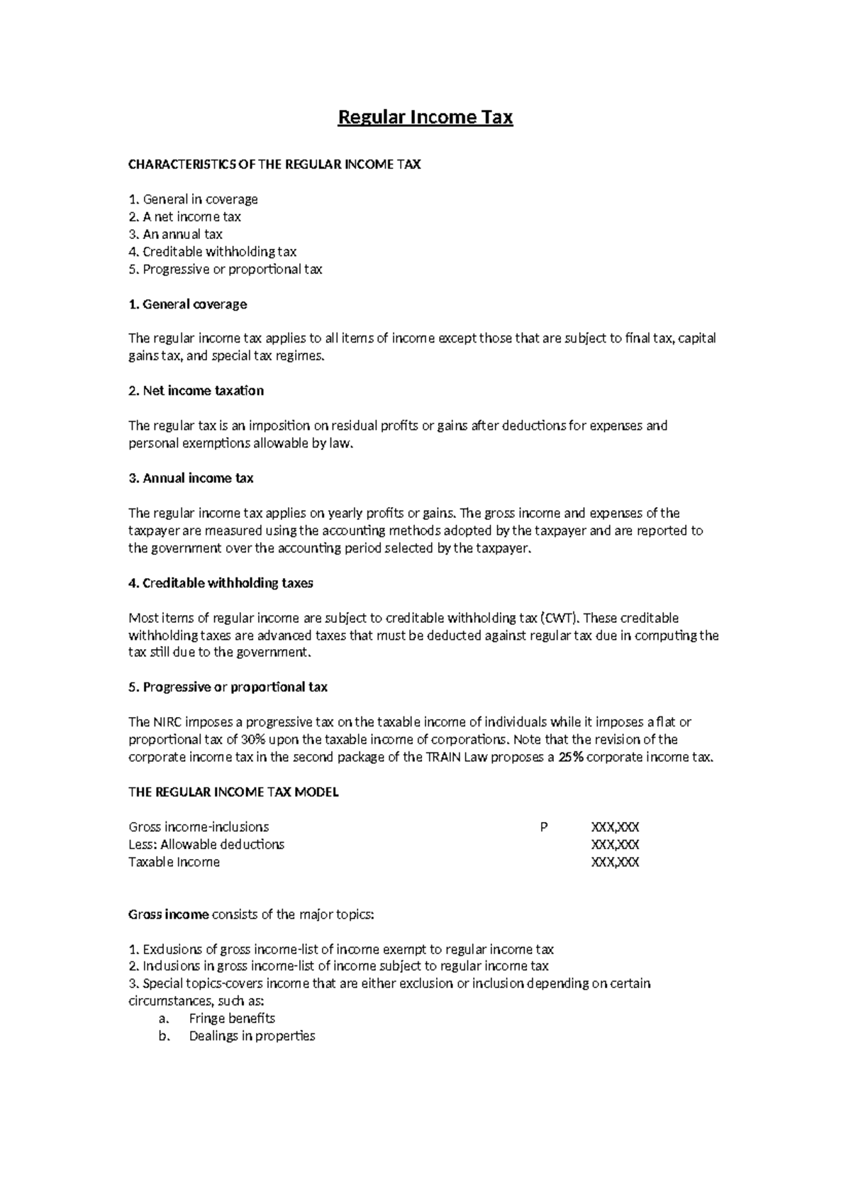 Introduction to Regular Income Tax (Course Code: TAX101) - Studocu