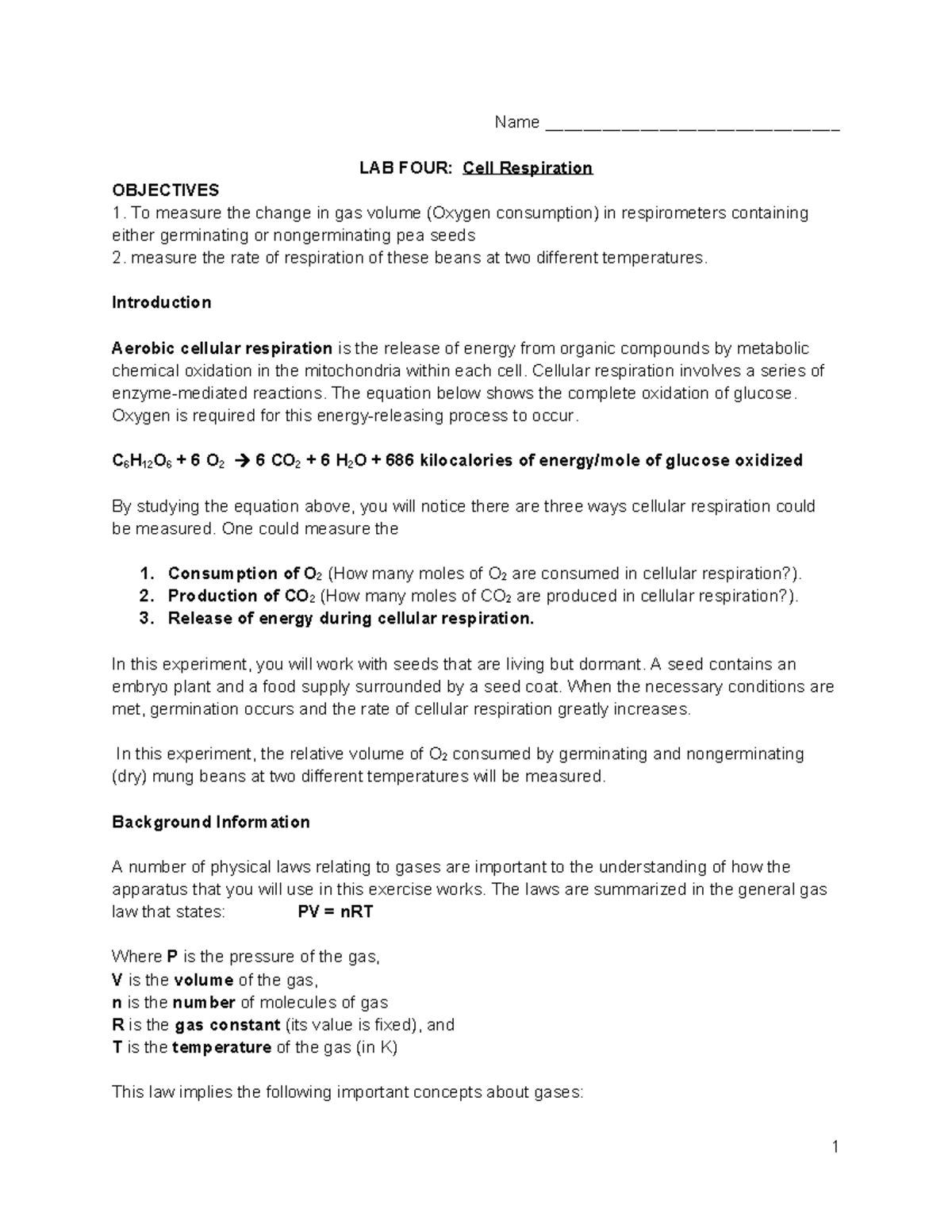 Lab 4: Measuring O2 Consumption in Pea Seeds During Respiration - Studocu