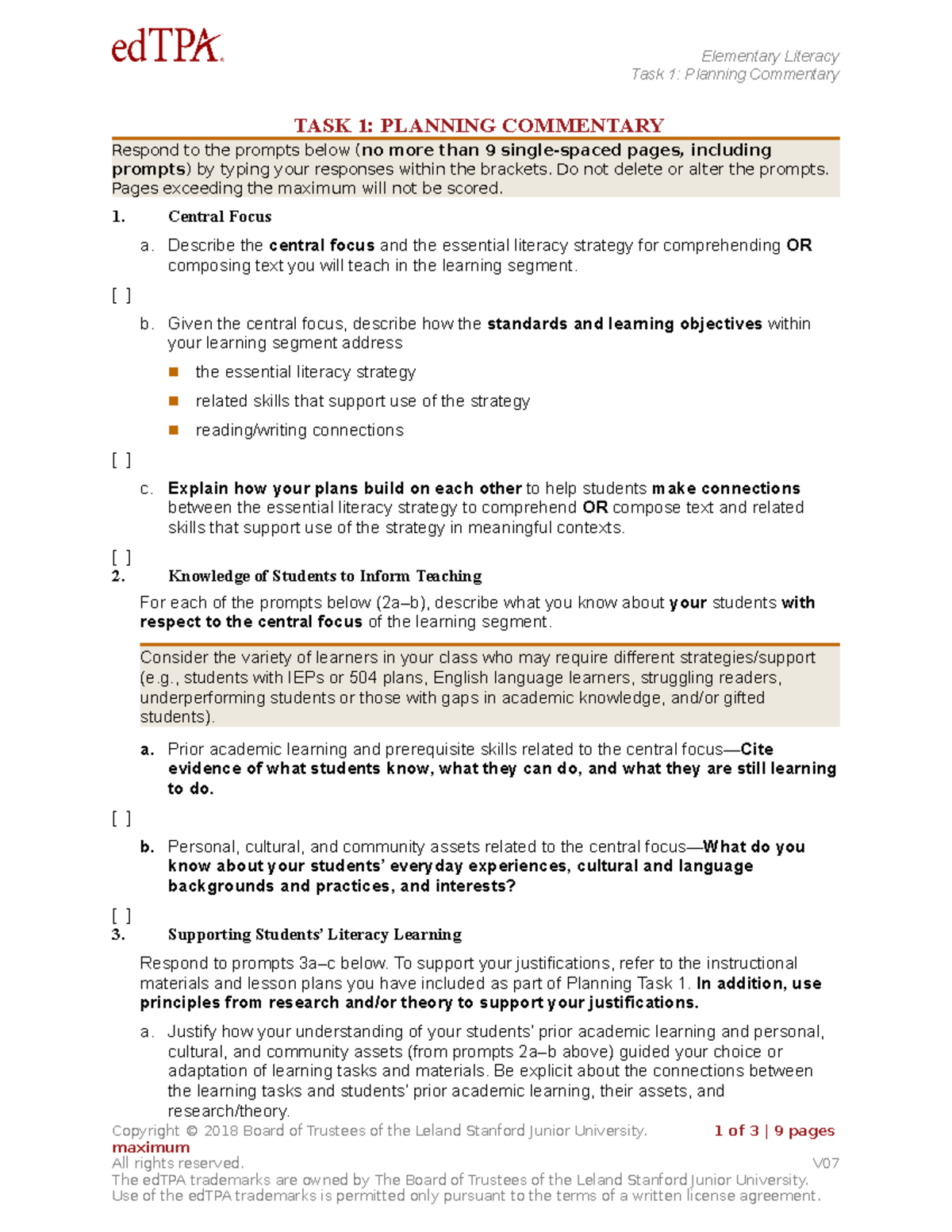 Ed TPA ELL Task 1: Literacy Planning Commentary for Elementary Learners ...