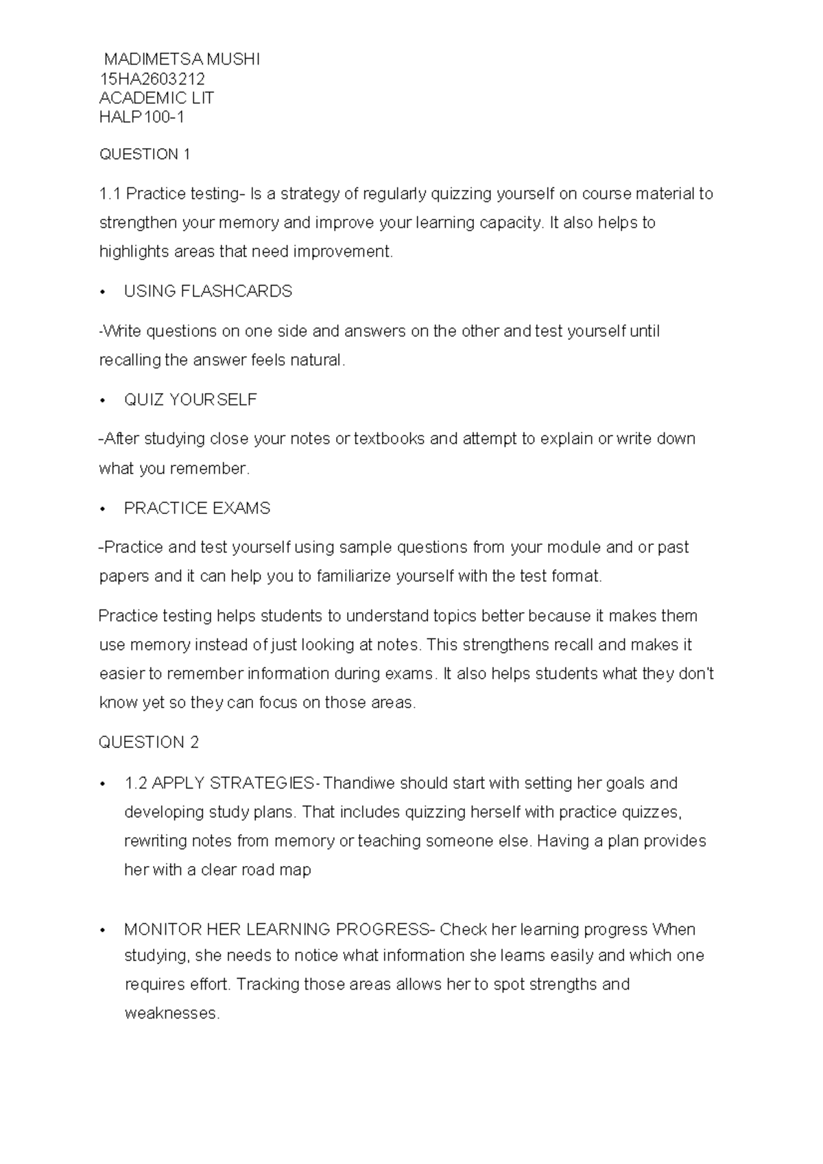 Academic Literacy Strategies: HALP100-1 Final Exam Notes - Studocu