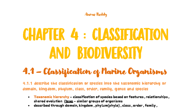 Chapter 4: Marine Organisms' Classification & Biodiversity (BIO101 ...