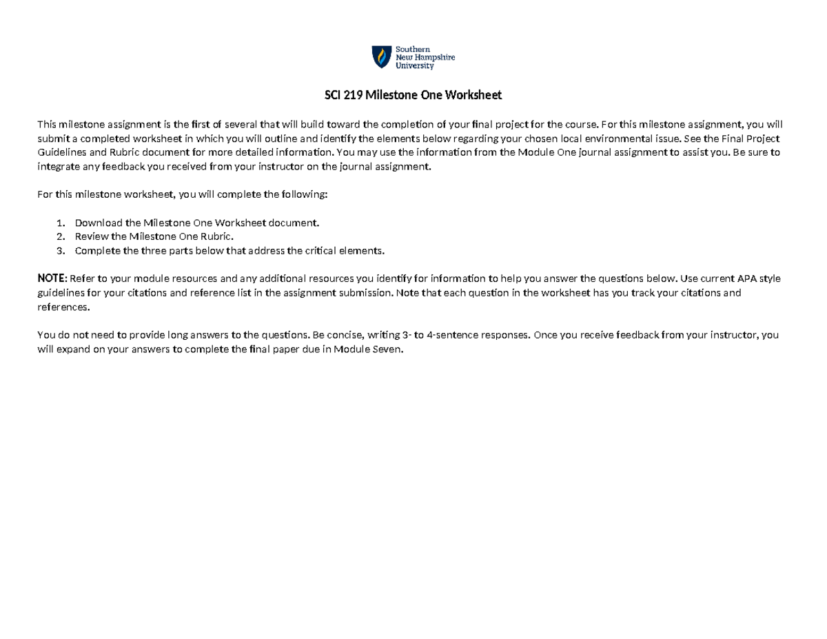 SCI 219 Milestone One Worksheet: Addressing Global Food Security Issues ...